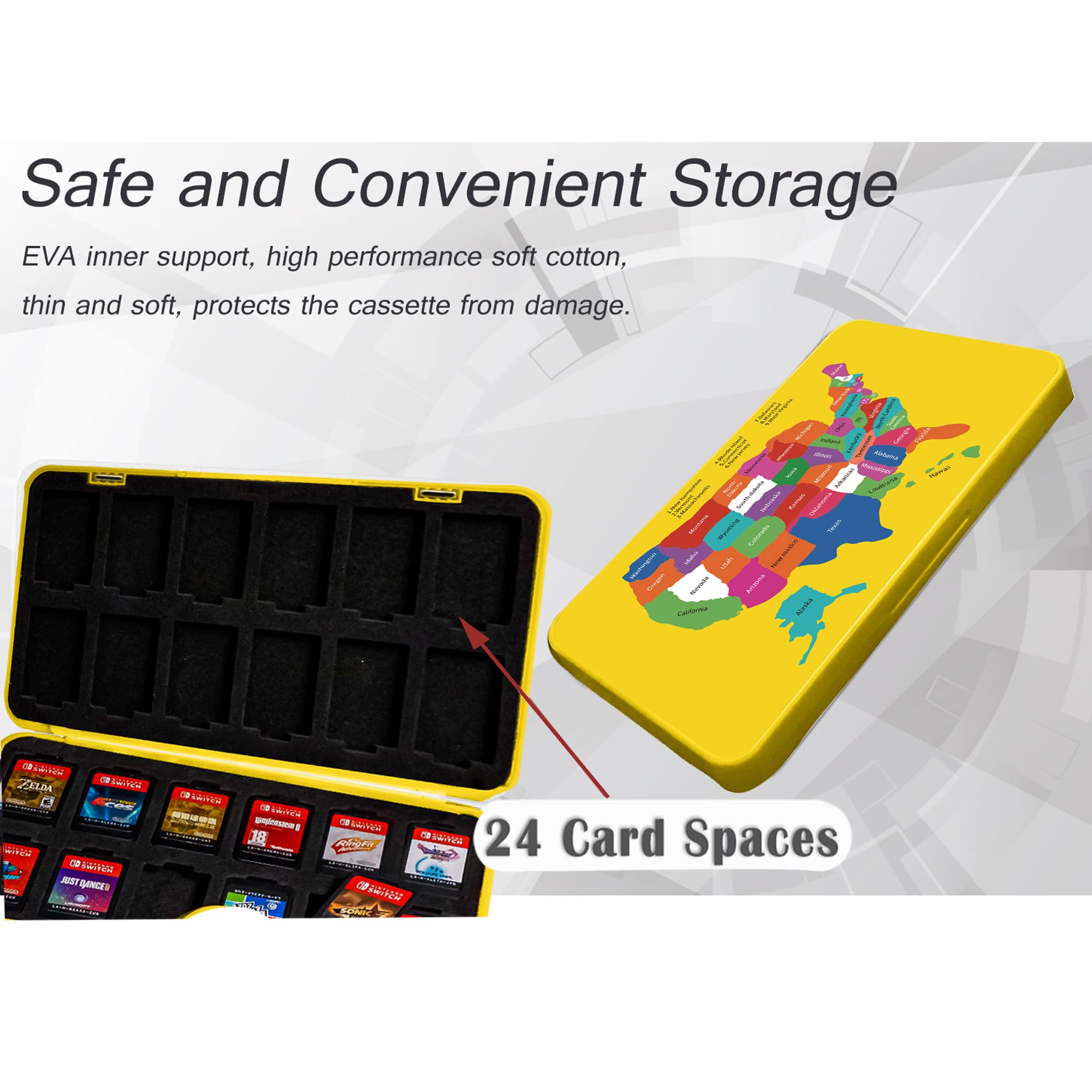 DAHAKII 2 Packs 24 Game Card Holder Storage Case Compatible with Nintendo Switch Game Case Holder Game Card Holder Case (Yellow)