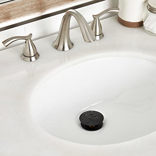 Built Industrial Universal Pop Up Drain Stopper for Bathroom Sink Without Overflow, with Detachable Catch Basket, Replacement Drain for Renovations and New Construction (Matte Black)