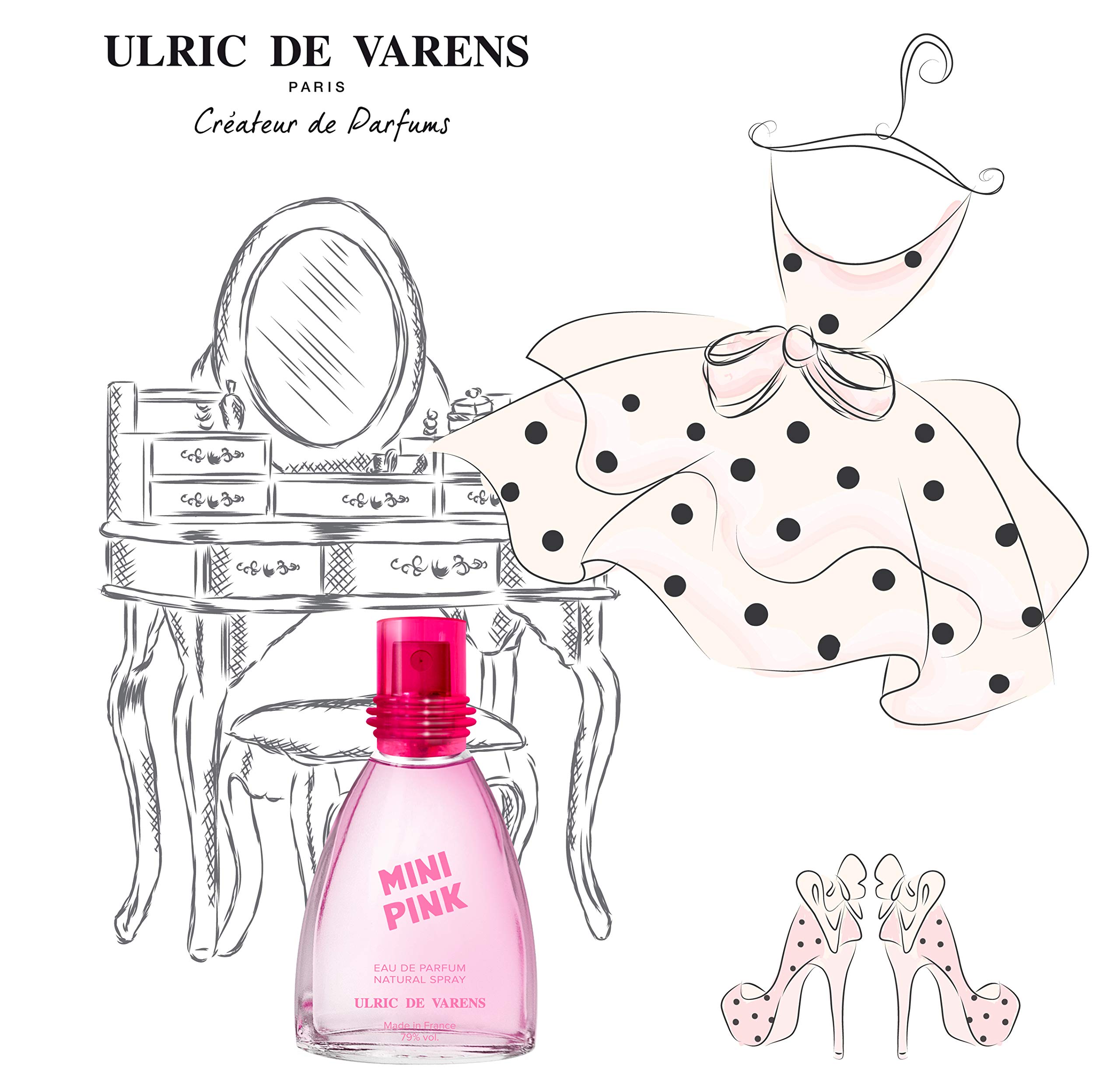 Ulric De Varens Mini Pink Eau de Parfum 25 ml- Youthful, Enchanting, and Fresh - Notes of Caramel, Bergamot, & Vanilla - Travel Size - .9 Fl Oz