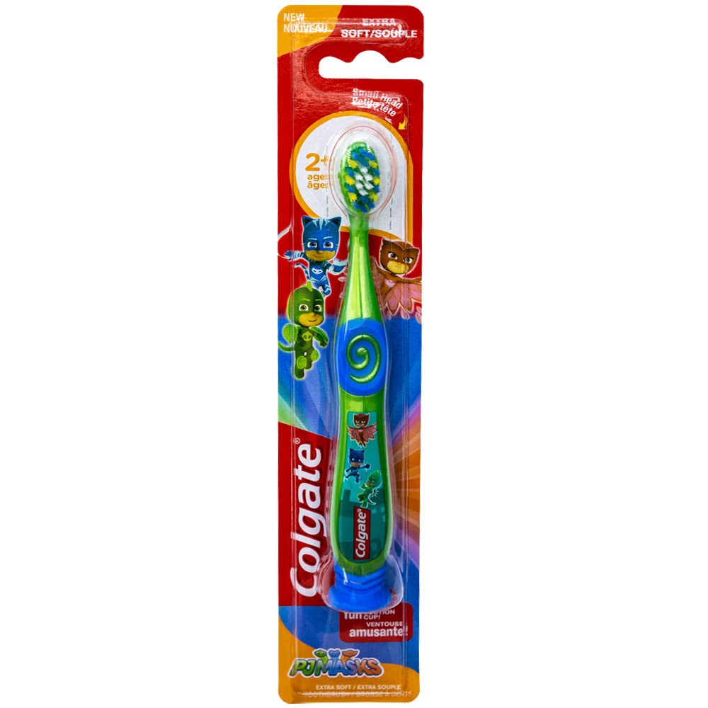 Colgate PJ Masks Toothbrush for Toddlers & Little Children with Suction Cup, Kids 2-5 Years Old, Extra - Pack of 2
