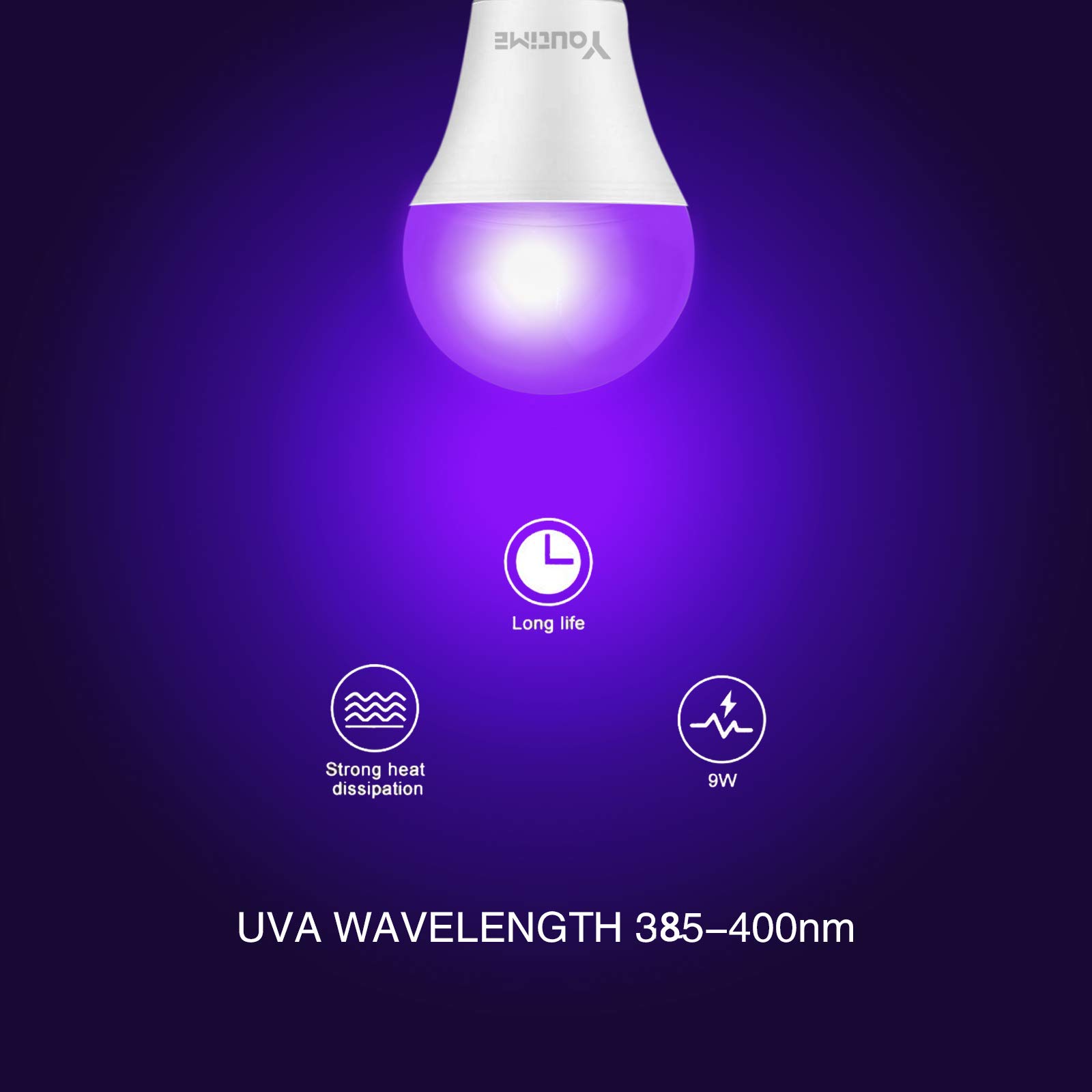 Black Lights Bulbs, 9W A19 E26 Bulb,UVA Level 380-400nm,UV LED Bulbs for Black Light Party Birthday Wedding Christmas Body Paint, Fluorescent Poster, Neon Glow (4pack)