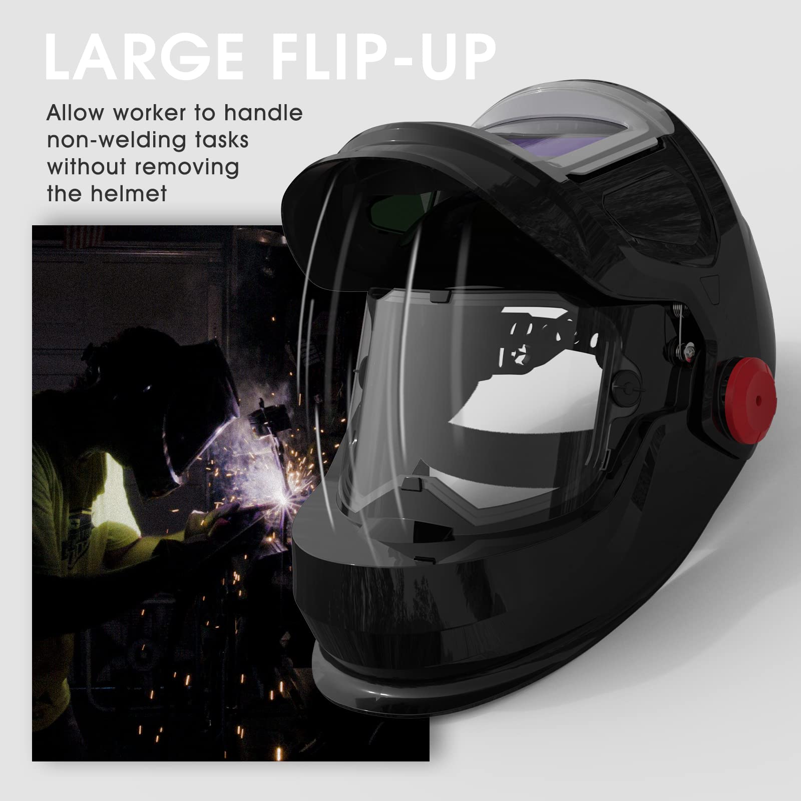 YESWELDER Large Viewing Flip Up Design Auto Darkening Welding Helmet with Side View, Digital Welding Lens,1/1/1/1 True Color 4 Arc Sensor Welder Mask