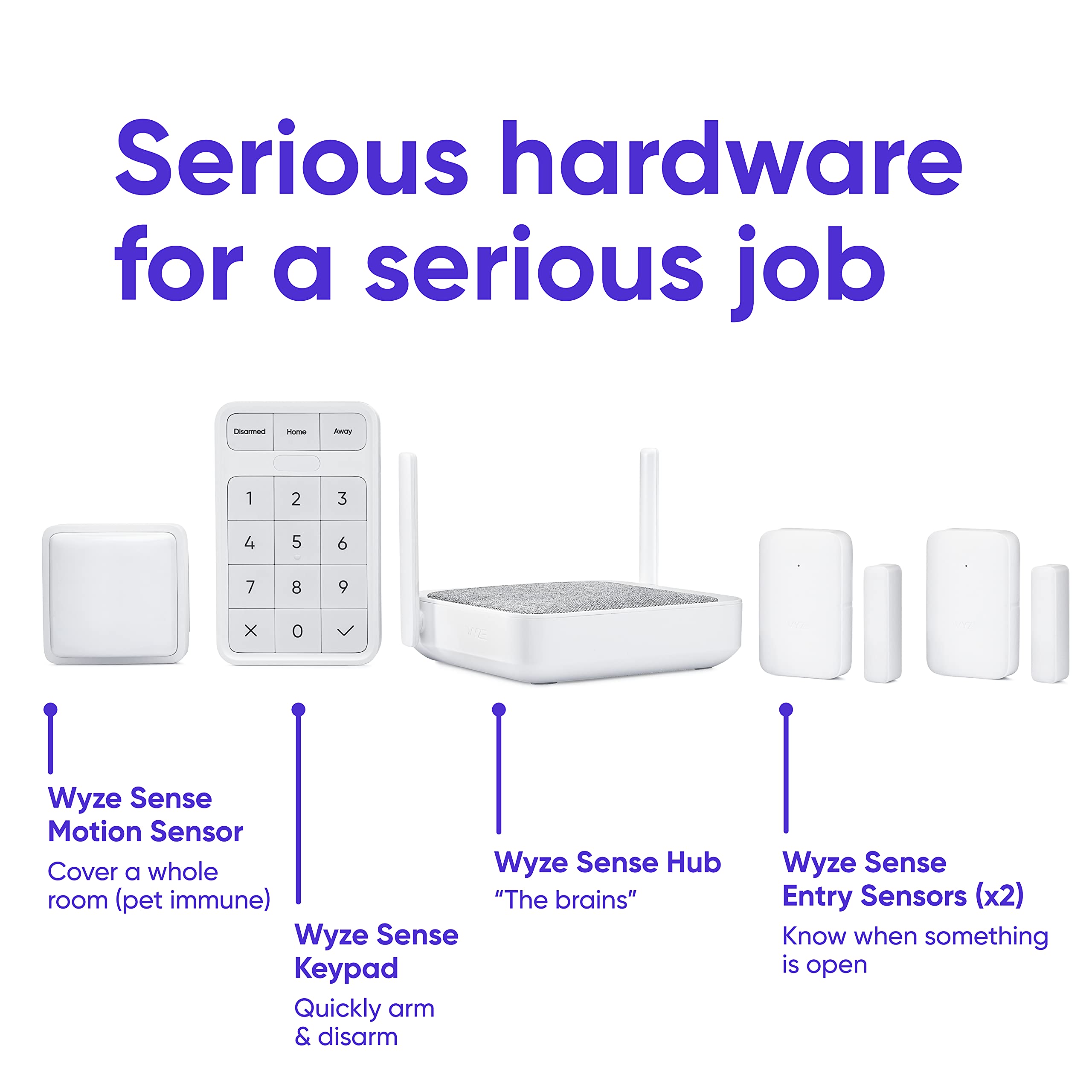 Wyze Home Security Core Kit: Hub, Keypad, Motion Sensor, Entry Sensors (x2); Compatible w/ Wyze Cam, Leak & Climate Sensors; 3 Mo. of 24/7 Professional Monitoring Service Incl., Subscription Required