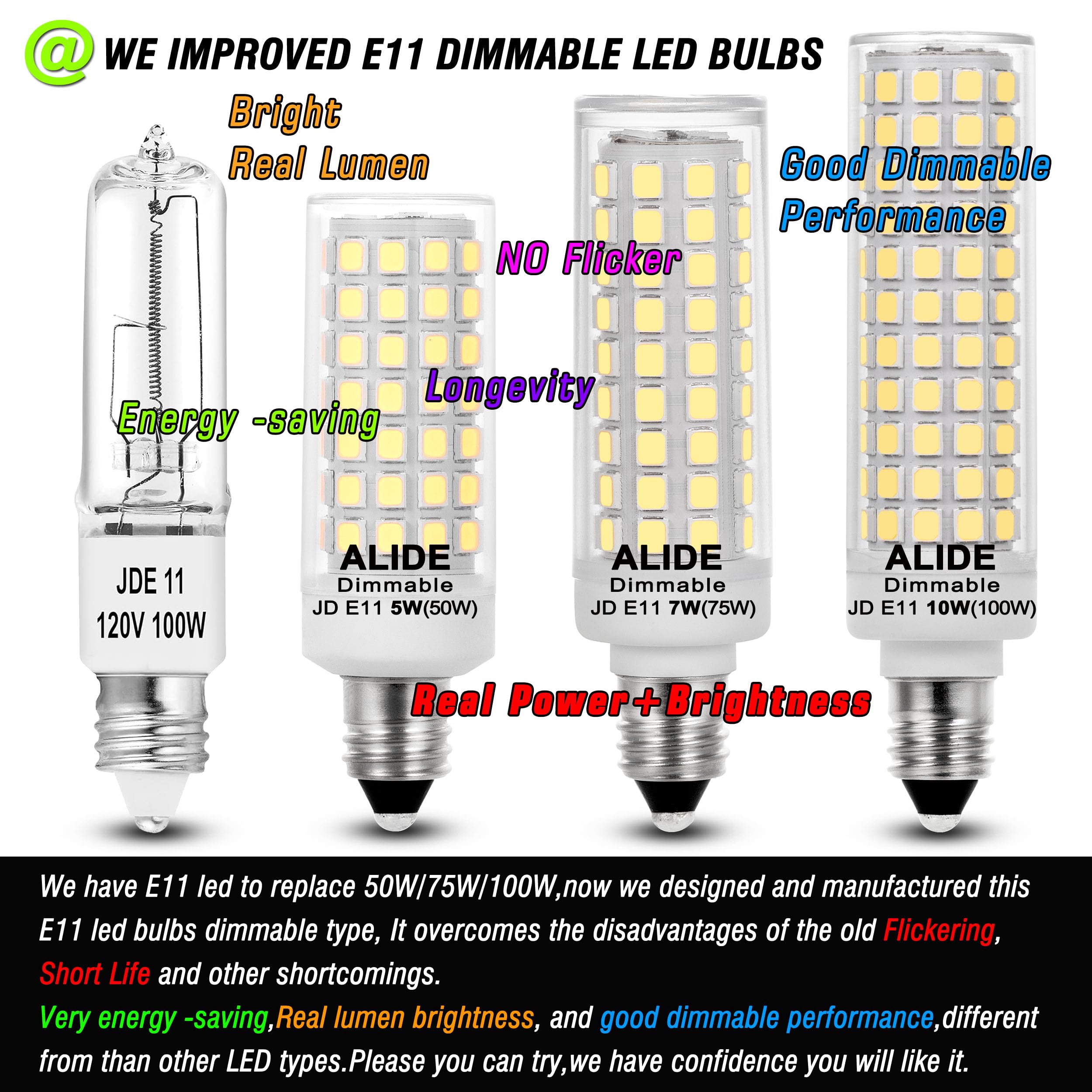 E11 Led Bulbs 120V 100W Halogen Candelabra Bulbs Equiva Dimmable,T3 T4 Mini Base JDE11 Bulb,6000K Daylight Cool White 10W 1000LM E11 for Chandeliers,Candelabra,Ceiling Fan ,Cabinet Lighting,5Pack