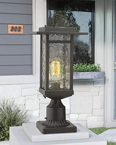 Beionxii Dusk to Dawn Outdoor Post Lights, 21inch Pier Mount Lantern Exterior Lamp Post Light Fixture with Base, Oil Rubbed Bronze A268P-2PK