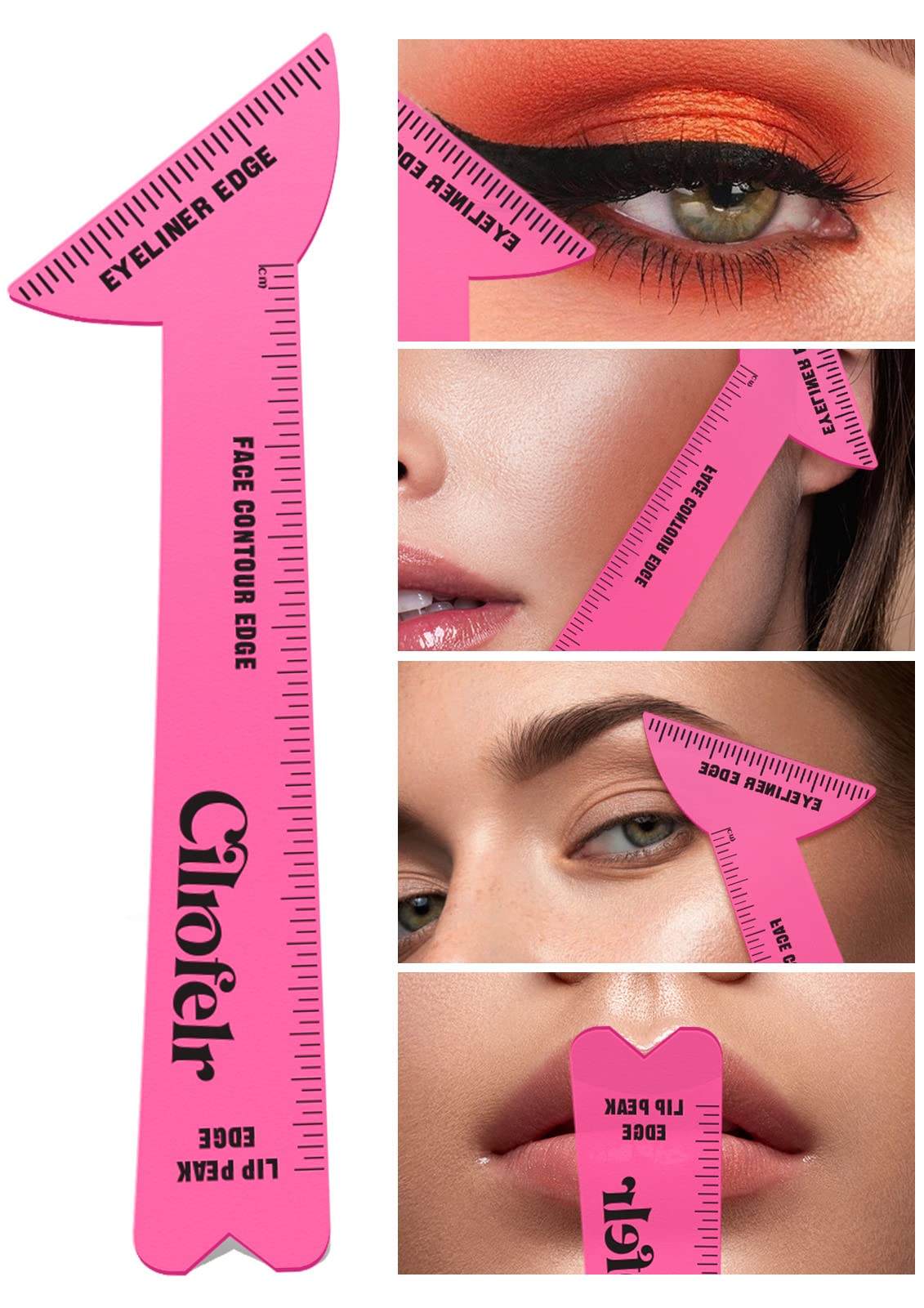 Cilrofelr 4 in1 Eyeliner Stencils for Hooded Eyes, Reusable Eyeliner Stencils Tool for Beginners, Multi-purpose Makeup Tool for Winged Eyeliner, Defined Eyebrow, Face Contour and Lip Line - Orange