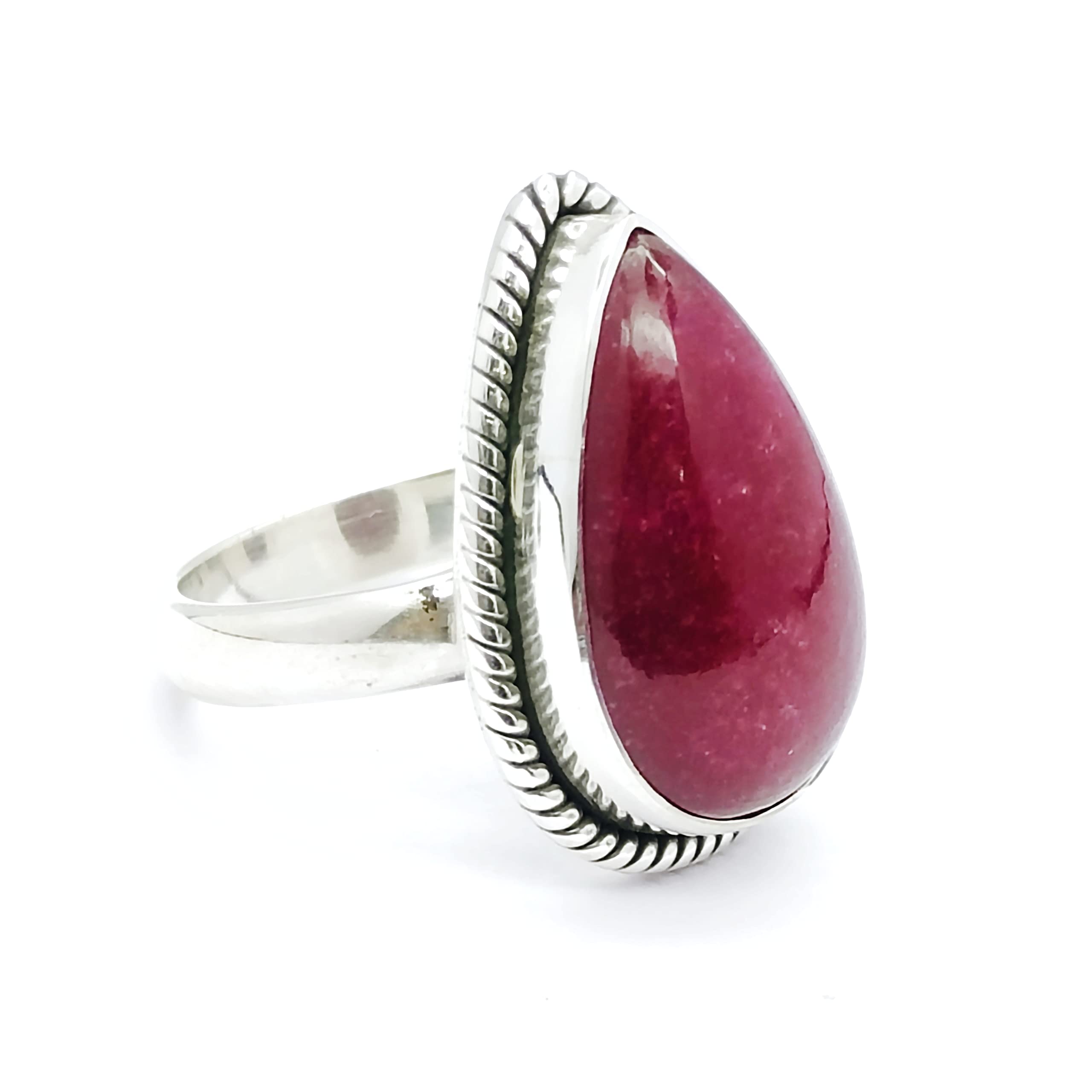 Carat Online Women's 925 Sterling Silver Jade Stone Tear Drop Ring Size 4 US to 12 US (Red, 5)