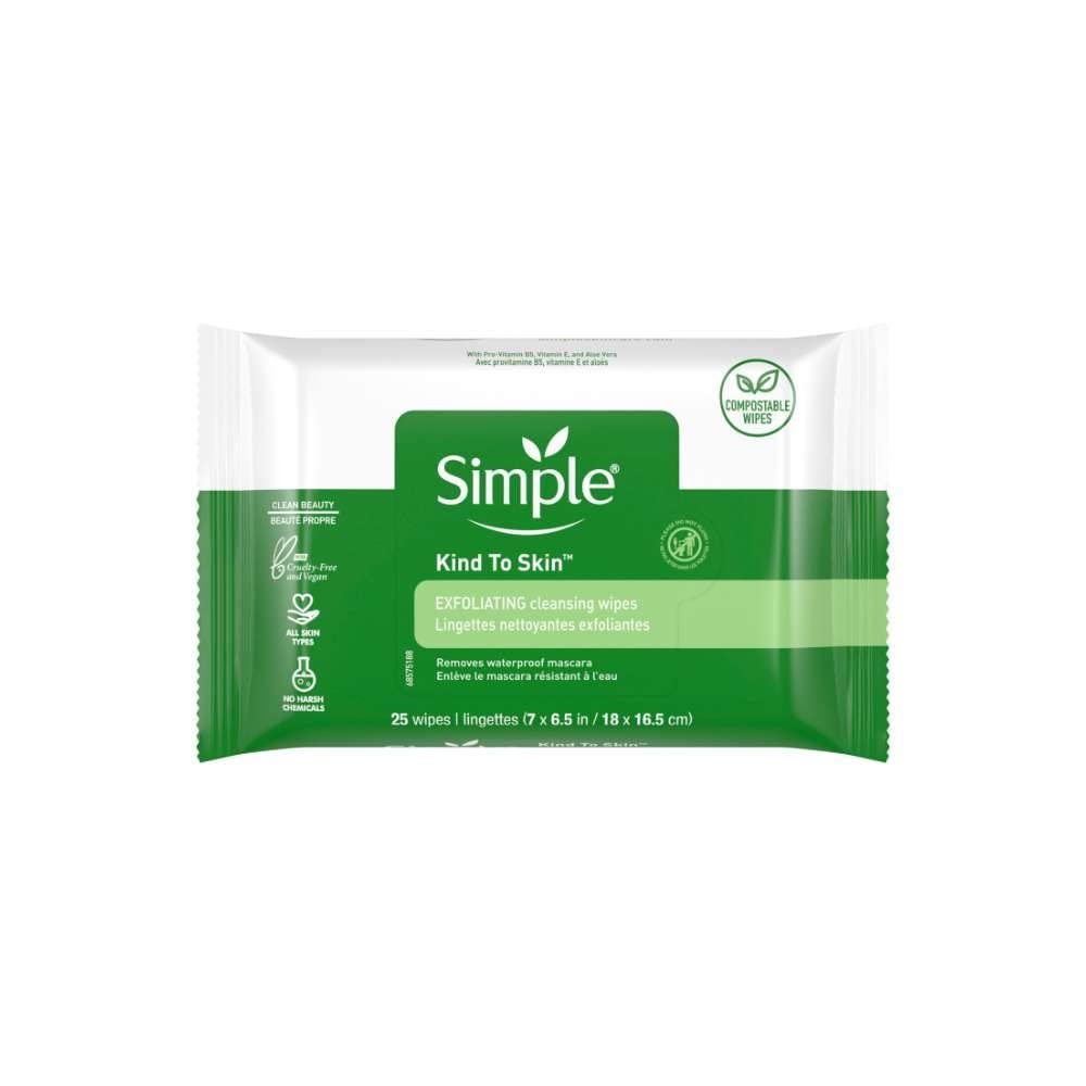 Simple Kind Exfoliating Facial Wipes - 25 per pack - 6 packs per case, 25 Count (pack of 6)