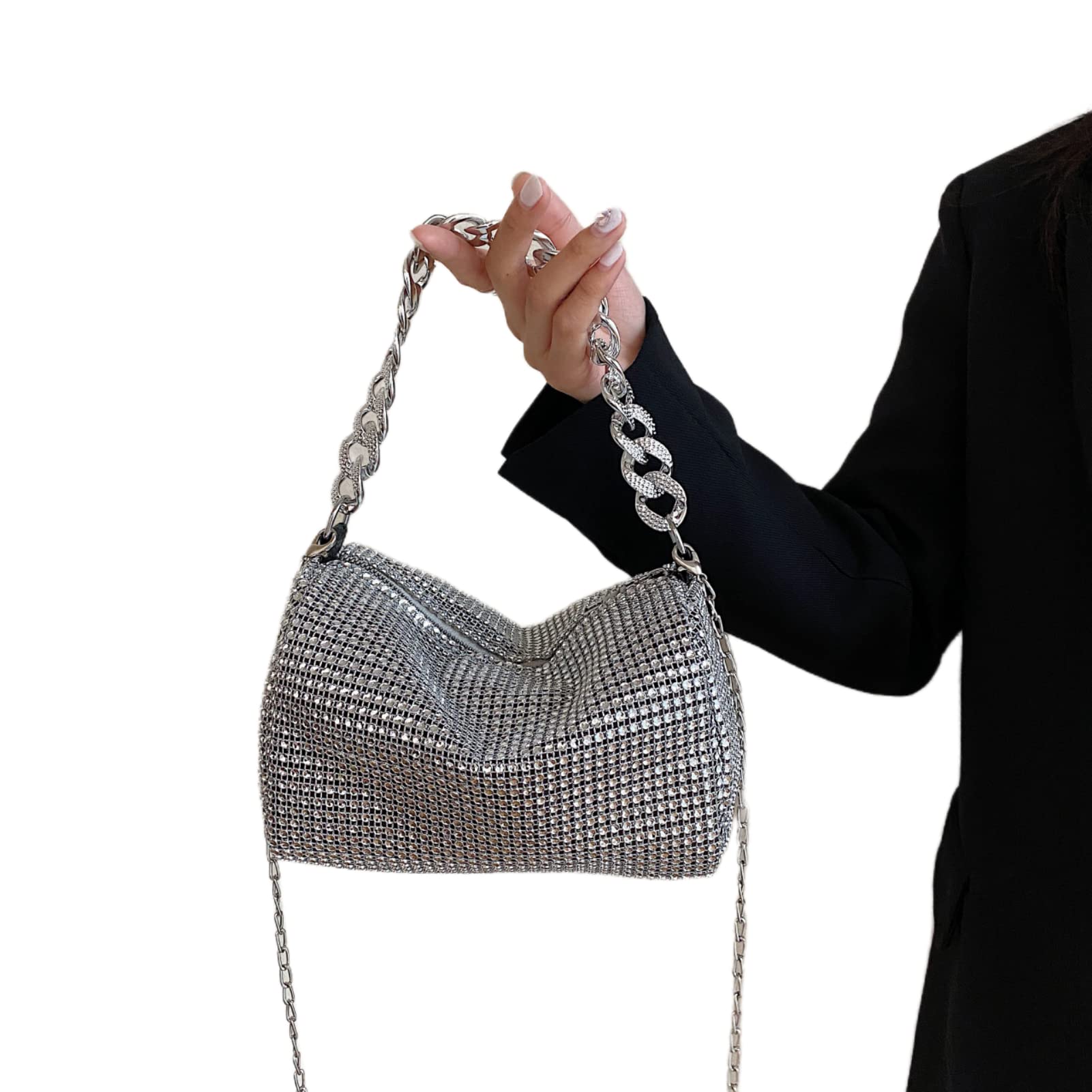 Bling Rhinestone Hobo Bag for Women Crystal Evening Handbag Underarm Bag Tote for Party Wedding
