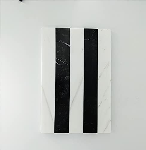 BustleDust 100% Natural Marble Pastry Board for Food, Tea, Coffee, Breakfast, Snacks, Cheese, Appetizers - Use in Kitchen, Bathroom, Office (Glossy Surface,Black&White,11.8x7.9x0.39in)