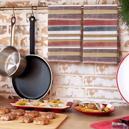 Beisseid Kitchen Dish Towels Ombre Red Stripe Dish Cloth Fingertip Hand Towels Geometric Design Super Absorbent Soft Cotton Tea Towel 2 PCS