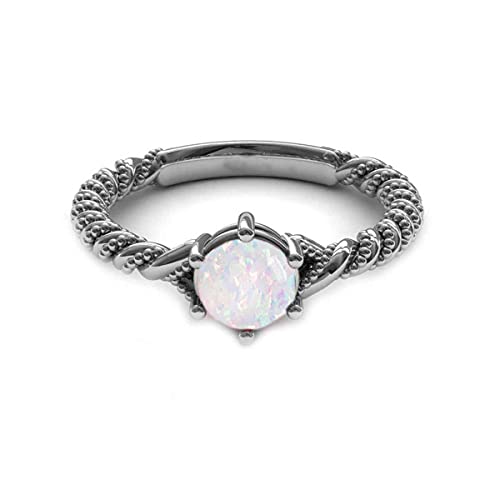 CaratYogi 925 Sterling Silver Antique Ring Created Opal October Birthstone Engagement Ring Women Fashion Jewelry in Size-5