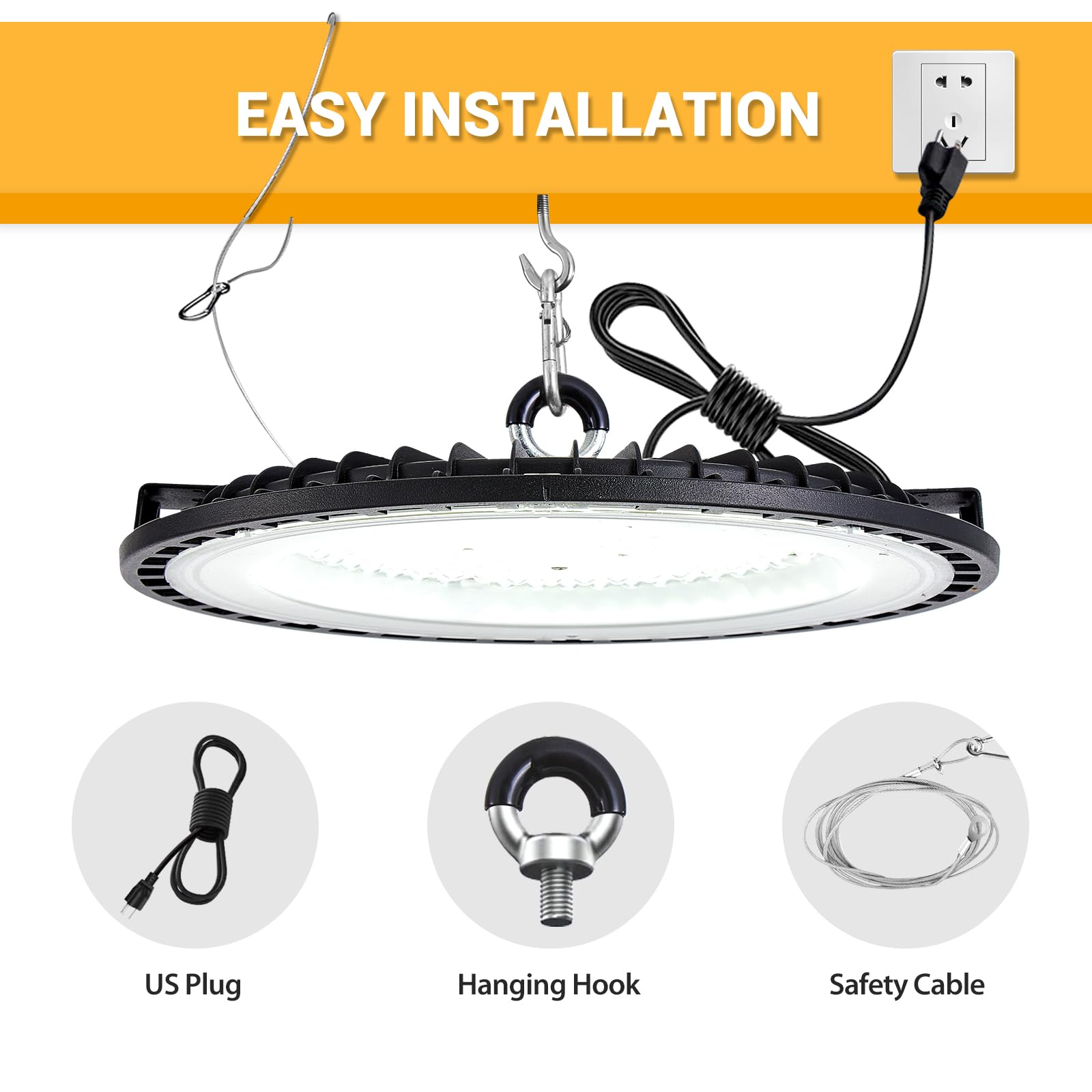 DADUL 6 Pack UFO LED High Bay Light, 150W 16,500LM LED High Bay Light, 6500K Daylight LED Shop Lights with US Plug, IP65 Waterproof Commercial Bay Lighting for Workshop, Garage, Warehouse