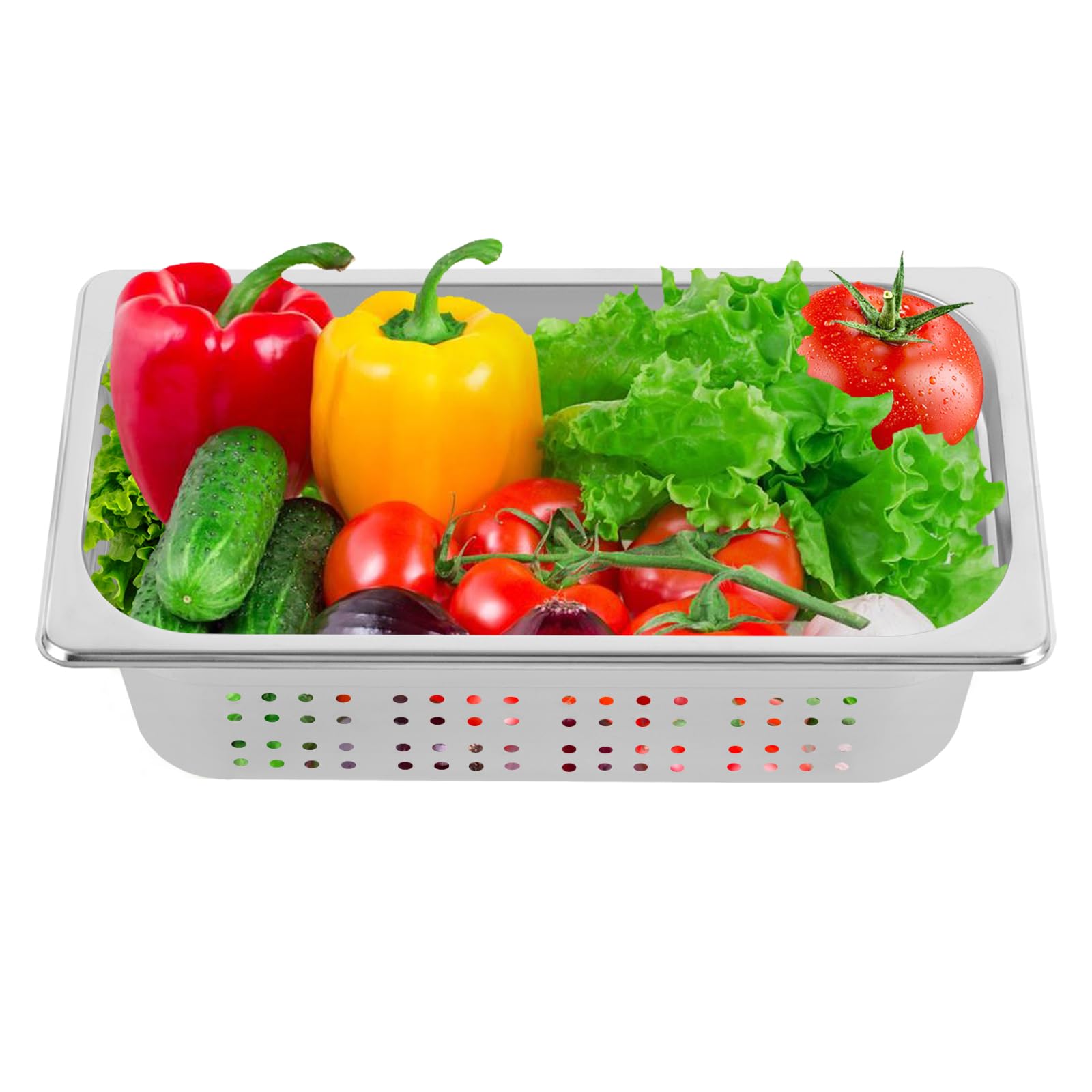 DYNAMI 2-Pack Anti-Jam Perforated Stainless Steel Steam Table Pan, 1/3 Size, 4" Deep Commercial Chafing Steam Table Pan Hotel Pans,Catering Food Pan (2-Pack,1/3 Size, 4" Deep)