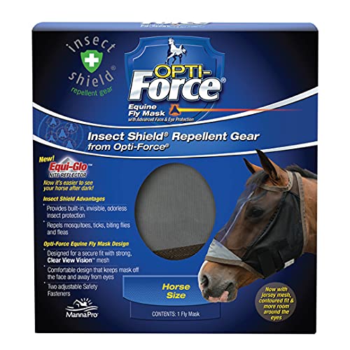 Opti-Force-Force Equine Fly Mask-Horse Fly Mask with UV Protection and Insect Repellent, Adjustable Fit for Comfort - Without Ears Standard