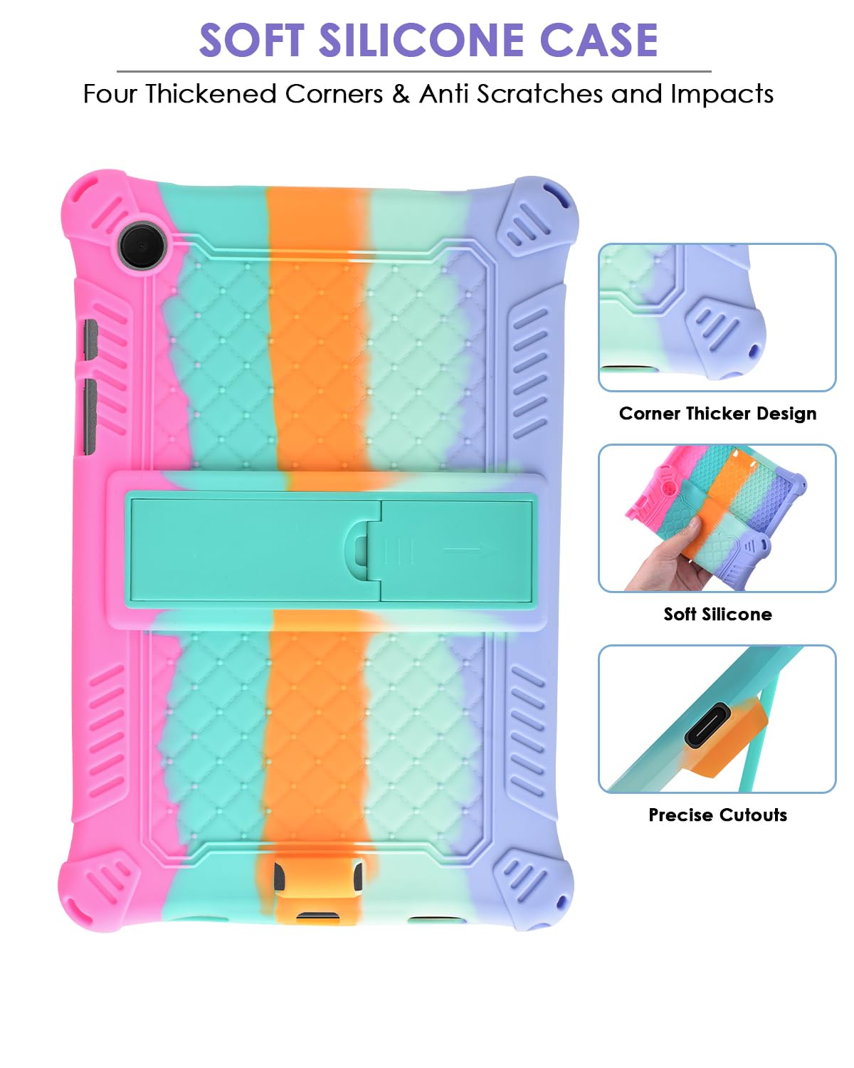 DETUOSI for Galaxy Tab A8 10.5 Case, Soft Silicone Lightweight Protective Smart Cover Case for Galaxy Tab A8 10.5 inch 2022 SM-X200/X205/X207 with Shoulder Strap & Stylus Pen, Dazzling Pink
