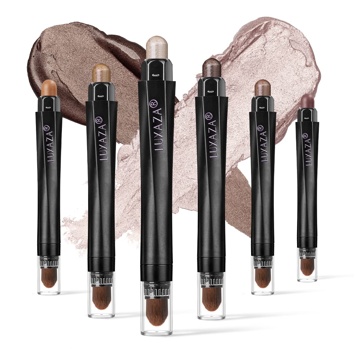 LUXAZA 6PCS Eyeshadow and Eyeliner Pen,Matte And Shimmer Cream Eyeshadow Pencil Crayon,Champagne Rose Pink Eye Brightener Stick,Waterproof Long Lasting Highlighter Makeup Stick
