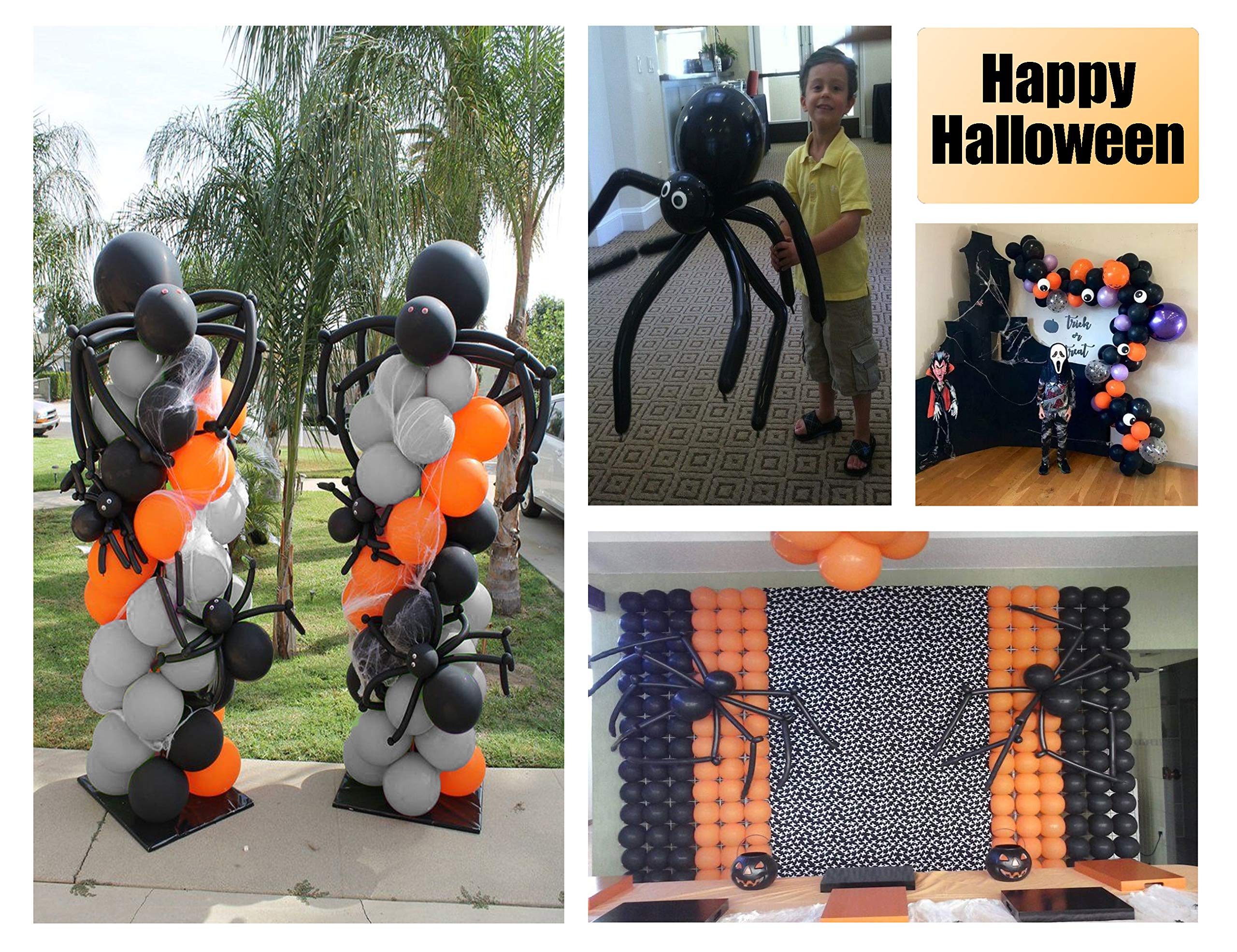 BONROPIN Halloween Balloon Garland Arch kit with Halloween Spider Web Black Orange Gray Balloons Spider Balloons for Halloween Day Party Decorations