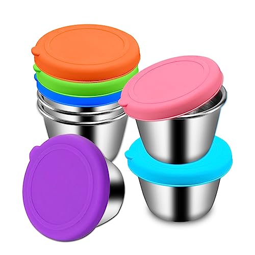 Frenflu Salad Dressing Container To Go, 6 X1.6oz Salad Container For Lunch, Stainless Steel Condiment Containers With Lids, Reusable Salad Dressing Container