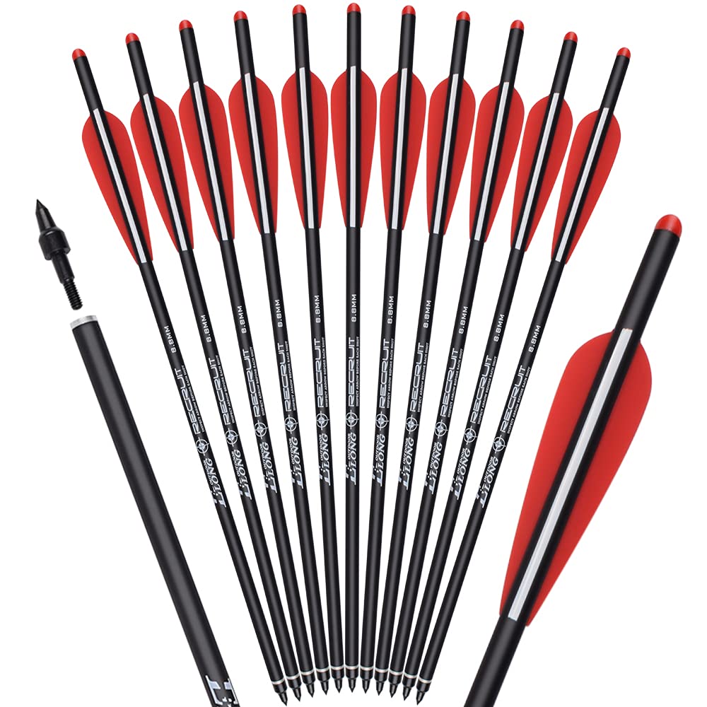 Carbon Crossbow Bolts 22 Inch Hunting Archery Arrows with 4" Vanes Replaced Arrowhead Tip 12PCS/Pack
