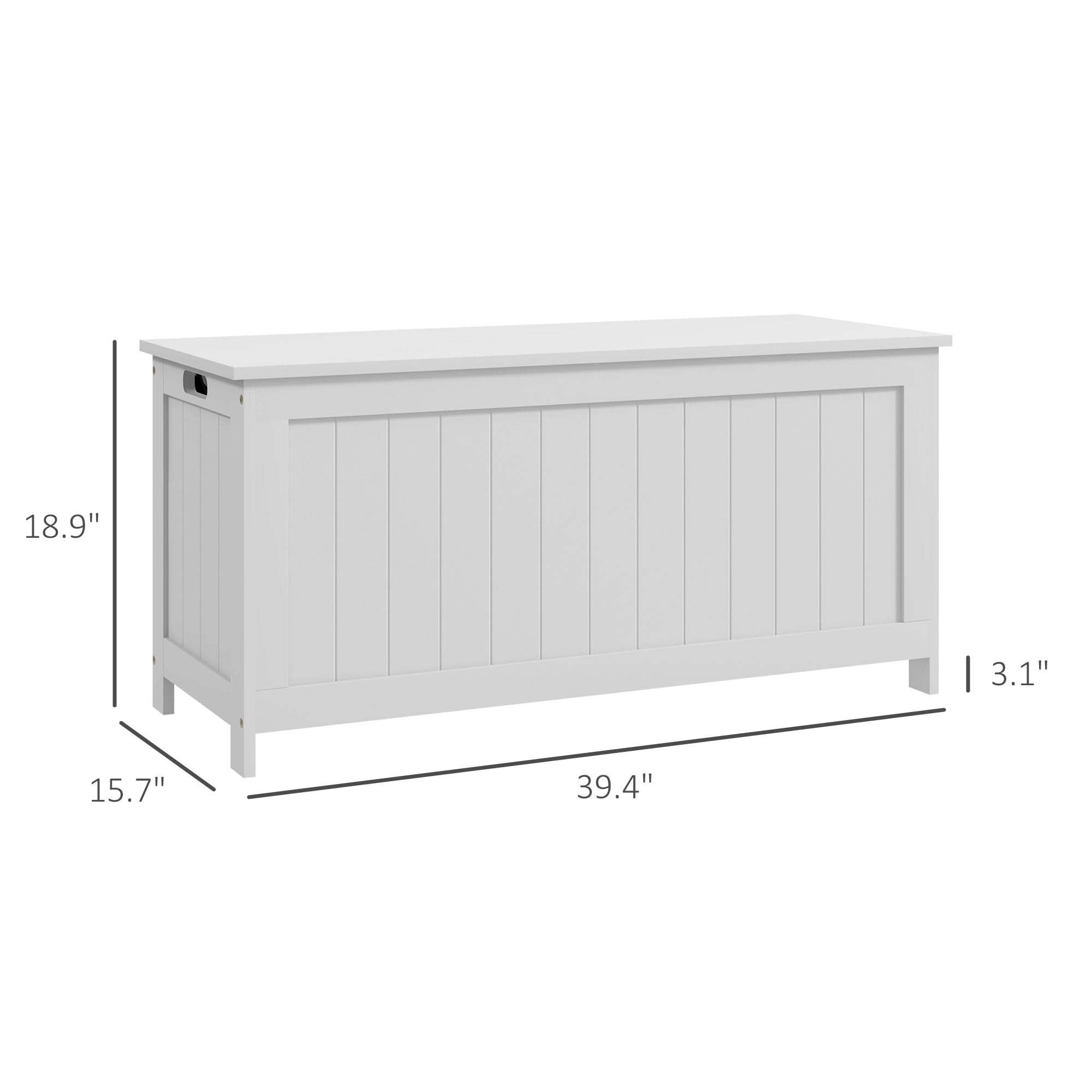 HOMCOM Storage Chest, Wooden Box with 2 Safety Hinges and Cut-out Handles, Modern Storage Trunk for Living Room, Entryway, 39.4" x 15.7" x 18.9", White