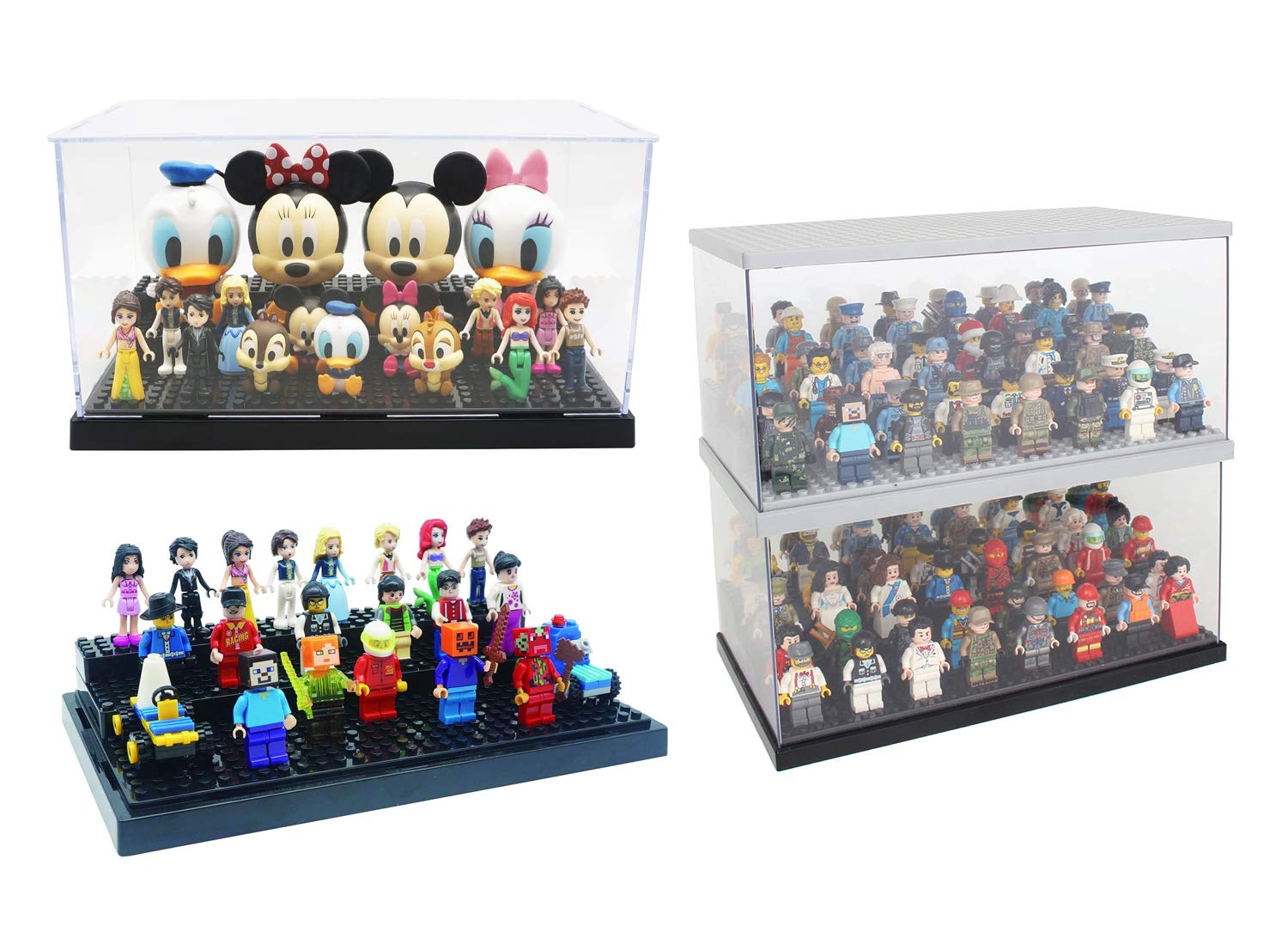 Ynotus Display Case for Minifigure Acrylic Display Box Action Figures Blocks Minifigure 3 Layers Movable Design Plastic Dustproof Storage Display Boxes Black