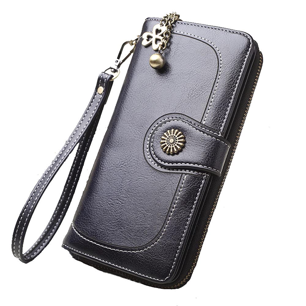 Xfmb Womens Wallet Fashion Long Purse PU Leather Wallet for Women Handbag with Cash/ID/Credit Card Holder Zipper Coin Purse 11 bank card slots Phone Pocket with Birthday Gifts Women-Black One Size