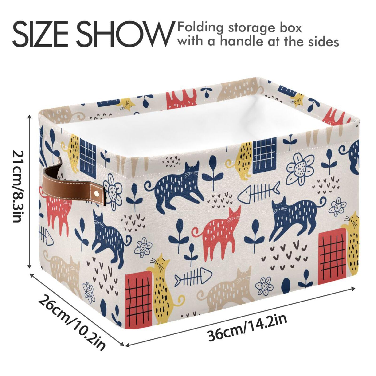 Cat Flower Storage Basket Bins Decorative Toy Laundry Basket Organization with Handles for Living Room Clothes Nursery Closet Shelf Playroom,1 pcs