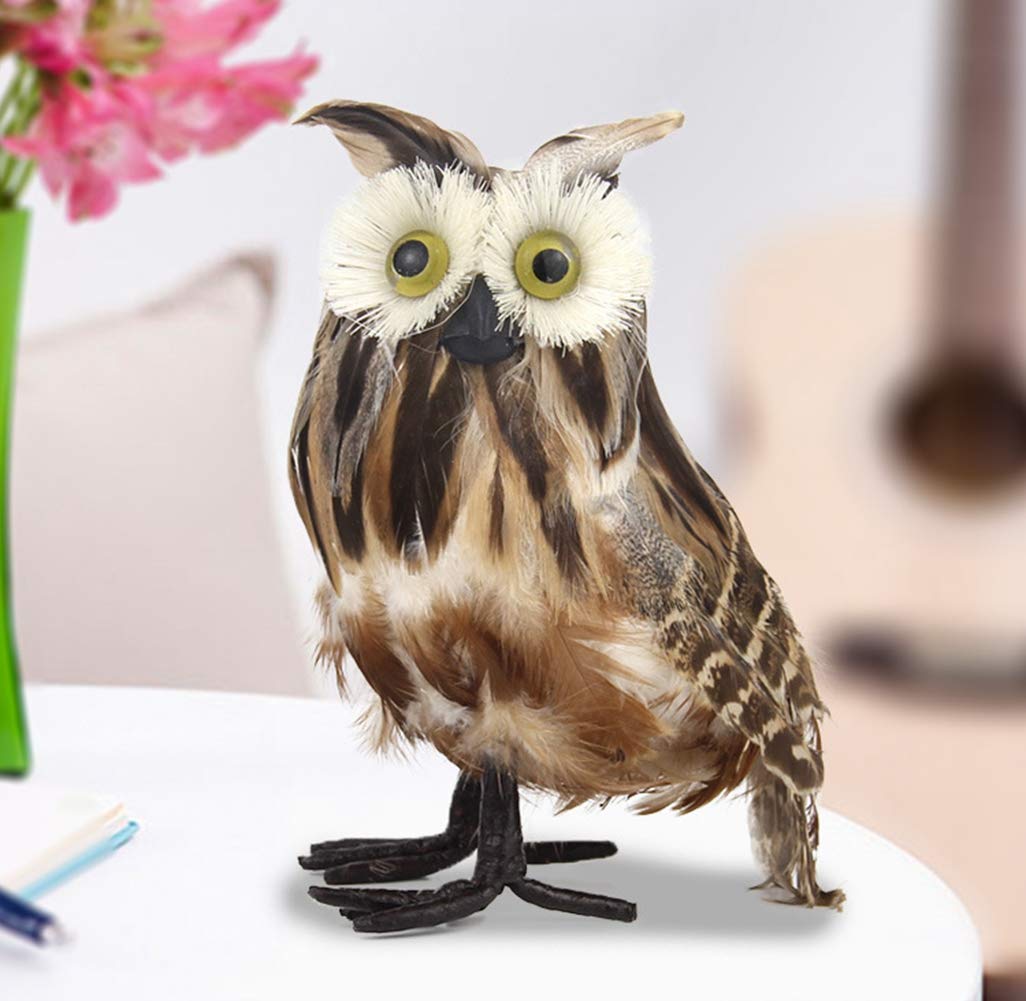 LWINGFLYER Realistic Brown Feathered Owl Artificial Furry Owl Foam Bird Ornaments for Party Decoration Wreath Crafts Tree Topper Christmas Ornaments 16cm/6.2inch