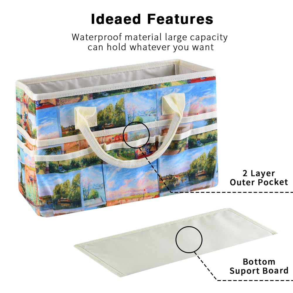 E-WEICHEN Craft Organizer Tote Bag Art Storage Caddy with Multiple Pockets Storage Containers for Art,Craft,and Office Supplies Storage Van Gogh