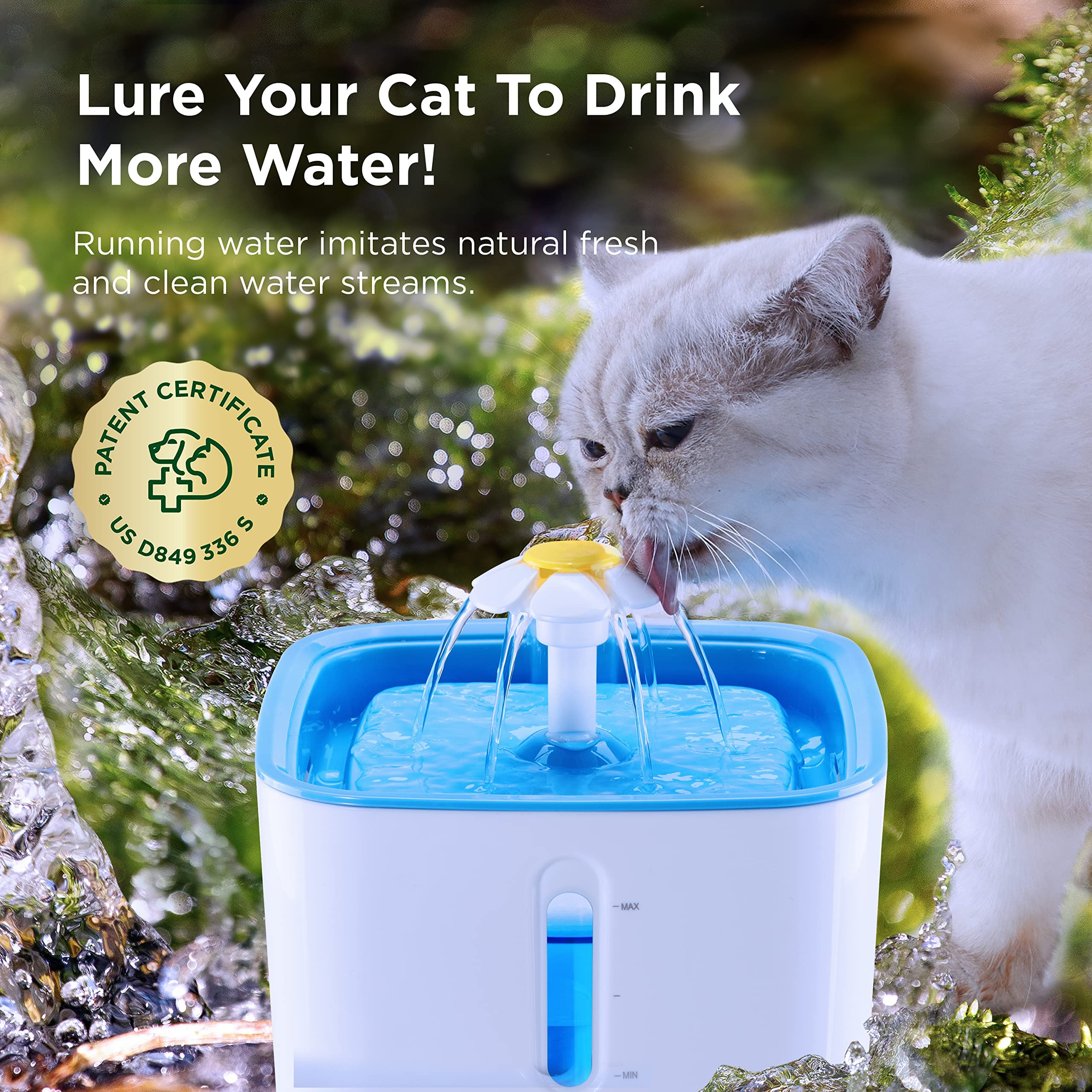 Cat Water Fountain - 84oz/2.5L Ciays Automatic Pet Water Fountain, Water Dispenser with 3 Replacement Filters for Cats