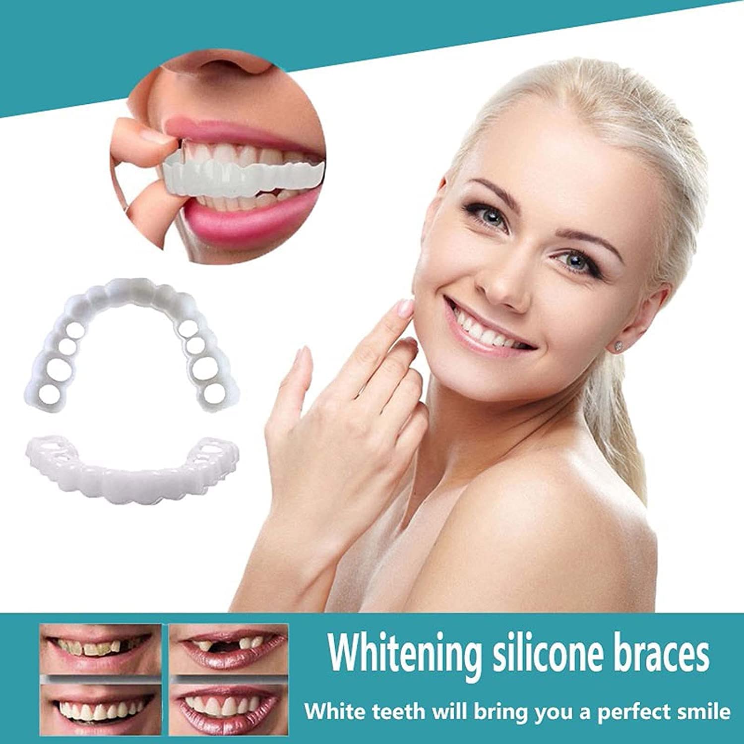 daliwan Dentures Veneers Fake White Teeth with Teeth, Veneers Dentures Socket for Women and Men, Dental Veneers for Temporary Tooth Repair, 2.0 Count
