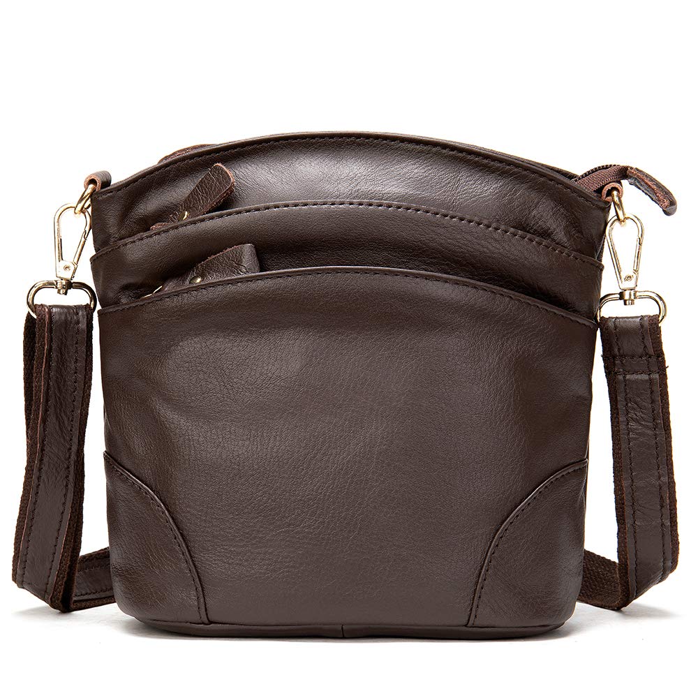 Lecxci Genuine Leather Cross Body Purses Zipper Wallets Shoulder Bags for Womens (S, Coffee)