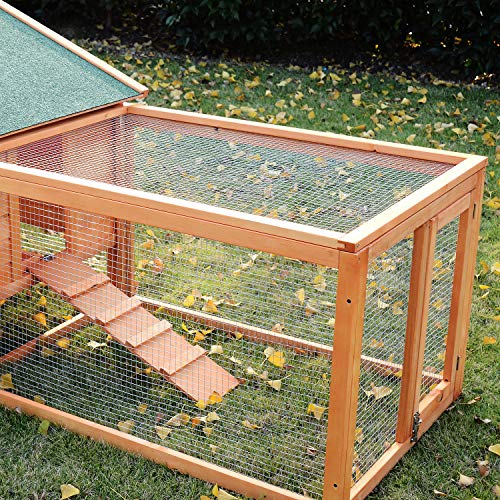 PawHut 2-Story Large Wooden Rabbit Hutch Pet House with Ramps, Lockable Doors, Run Area and Asphalt Roof for Outdoor Use