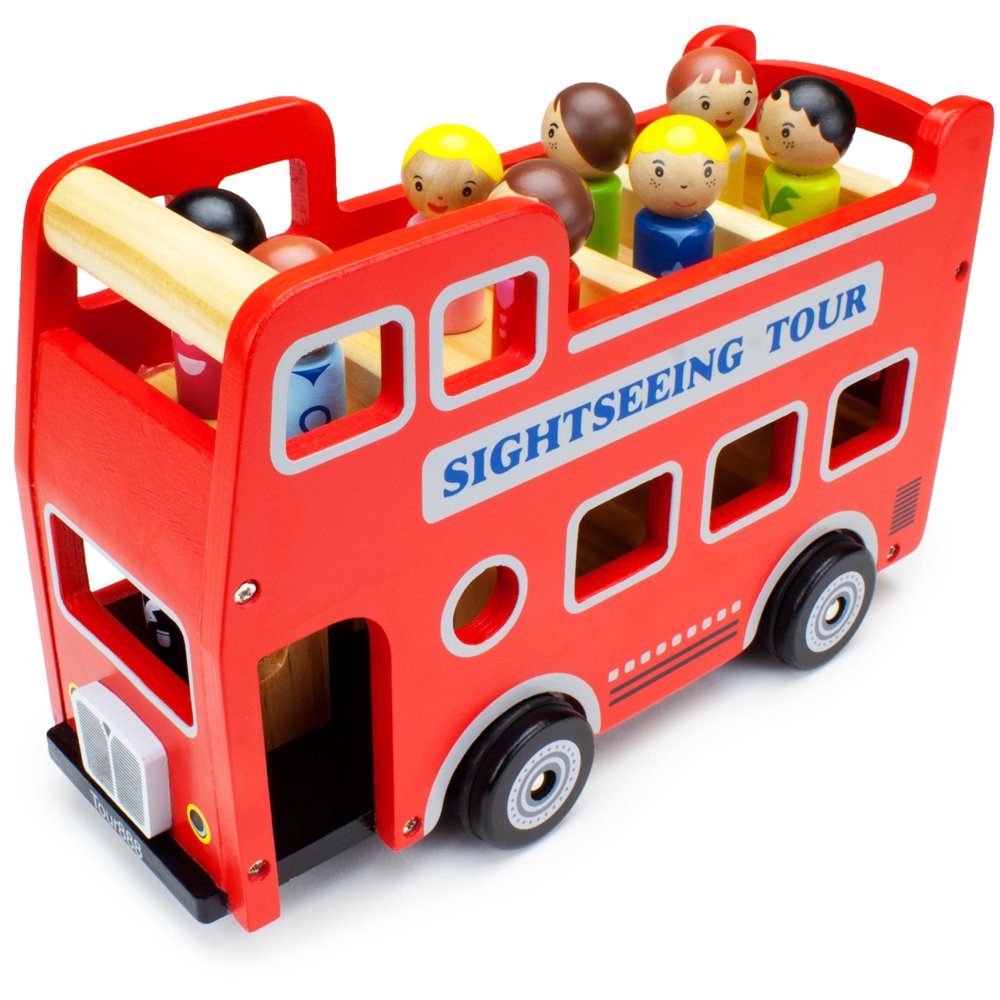 Imagination Generation Wooden Wheels Natural Beechwood Chunky Cars and Vehicles for Children +12 Months | Double Decker Bus