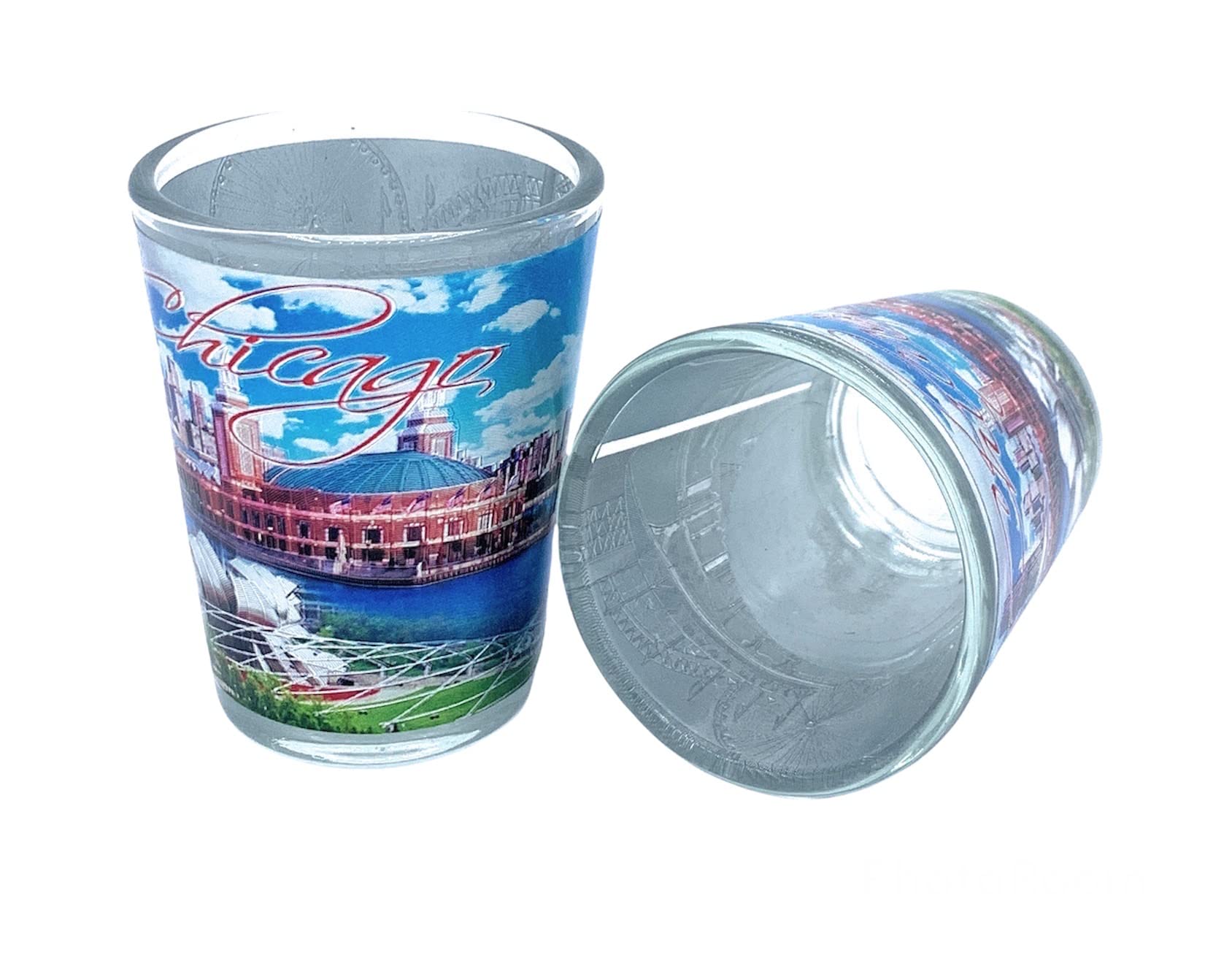 Butt Bat Chicago Illinois Navy Pier Cloud Skyline Souvenir Shot Glass (Pack of 2)
