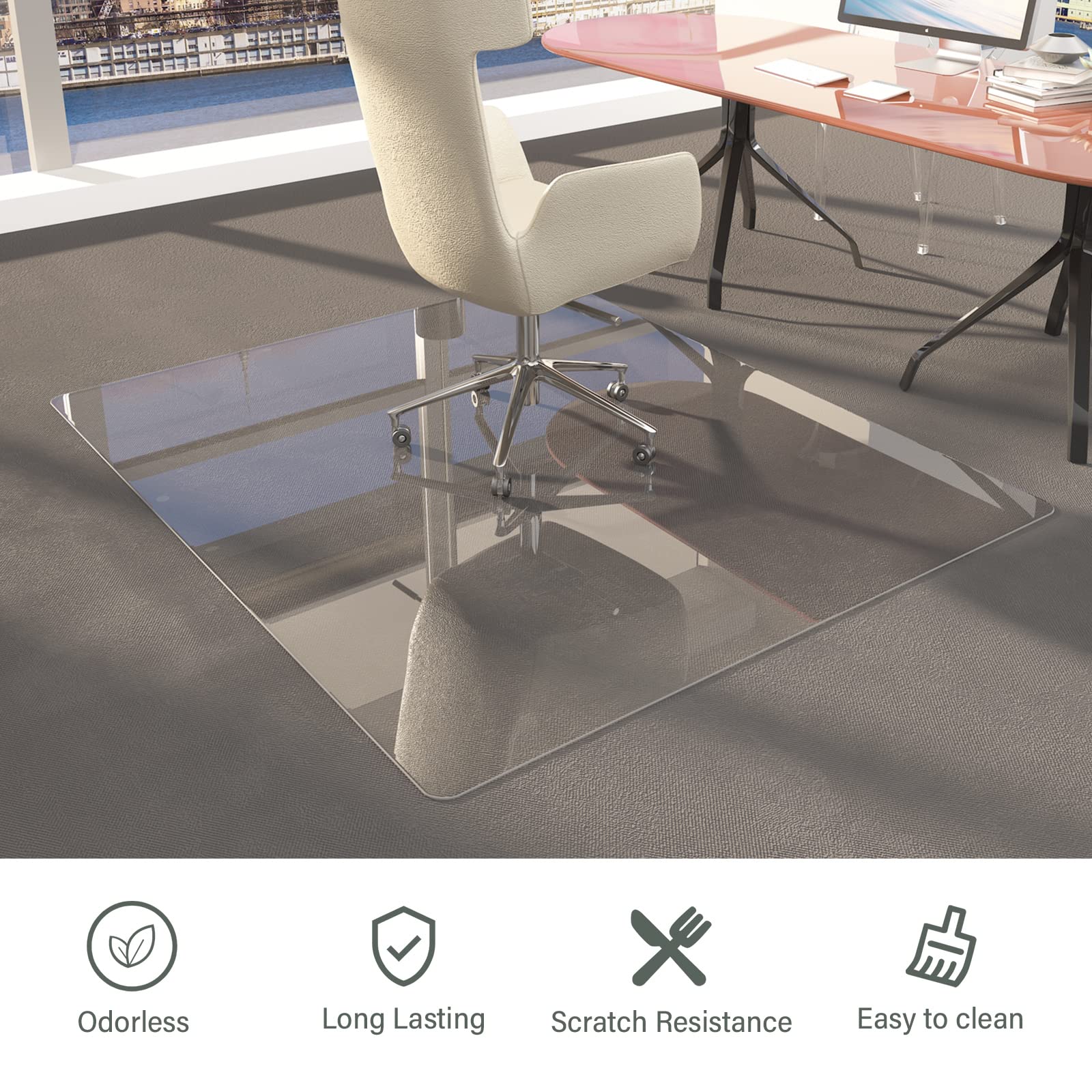 CASSILANDO Office Chair Mat for Carpet, 46"X55" Glass Chair Mats for Carpeted or Hard Floors, Best for Your Home or Office Floor Crystal Clear， Effortless Rolling, and Easy Clean