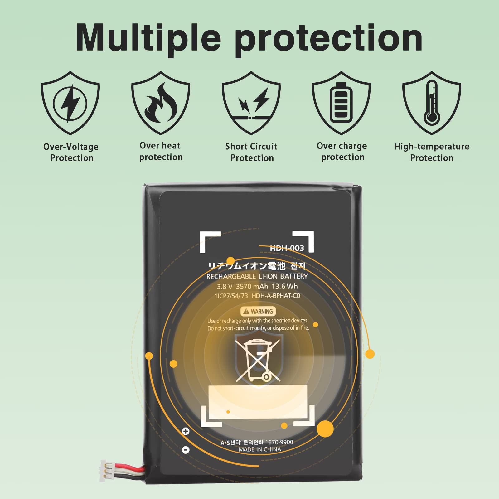 Pickle Power Switch Lite Battery, HDH-003 Battery Replacement for Switch Lite HDH-001 Game Console with Tool Set