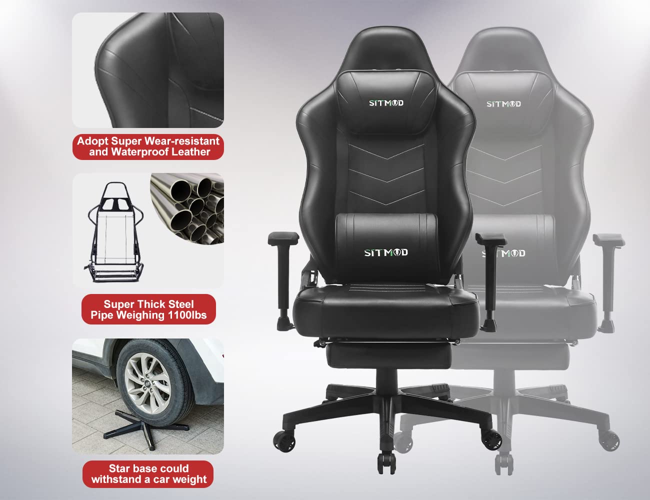 SITMOD Gaming Chairs for Adults Computer Chair with Footrest Racing Lumbar Support Gamer Chair Comfy Massage PC Leather Ergonomic Chair High Back Reclining Adjustable Swivel Video Game Chairs