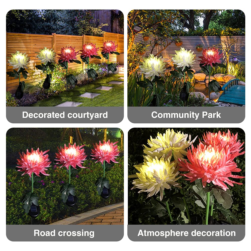 Outdoor Solar Garden Stake Lights, Chrysanthemum Decor Solar Pathway Lights LED Solar Garden Lights, Waterproof Stake Light for Garden Patio Yard Pathway Decor