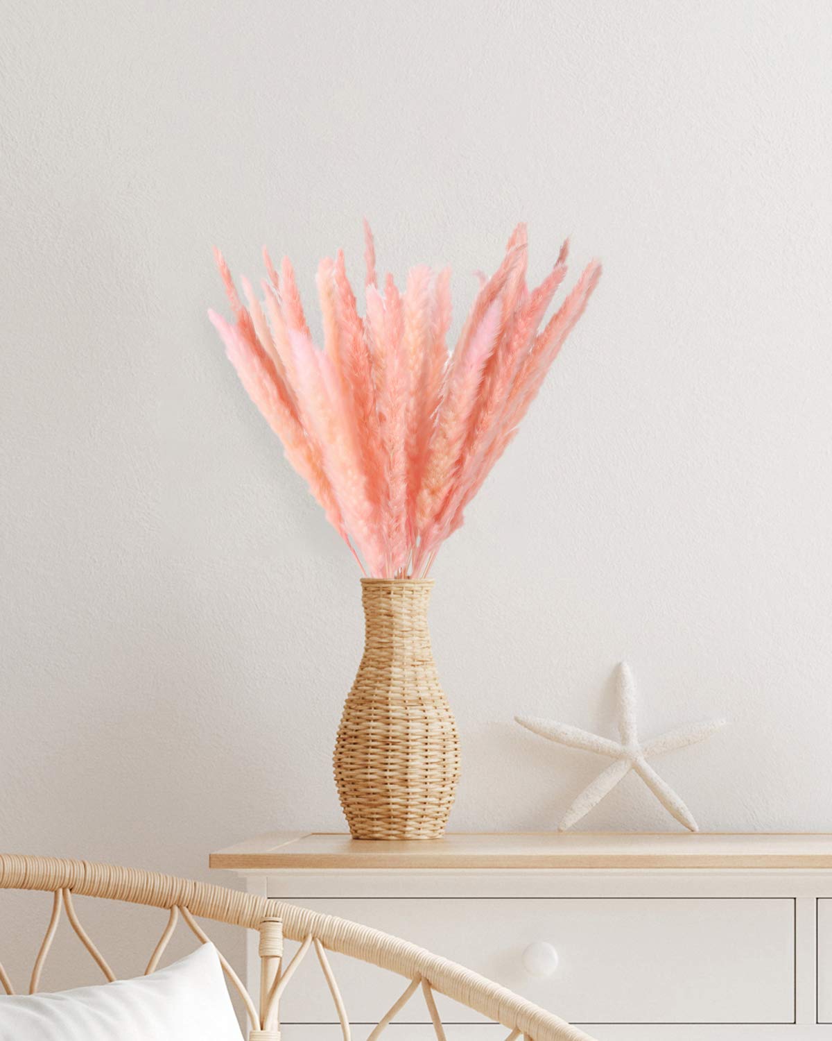 Omldggr 20 Pieces Natural Dried Pampas Grass Natural Dried Flowers Dried Reed Grass for Home Garden Office Party Wedding Decor(Pink)