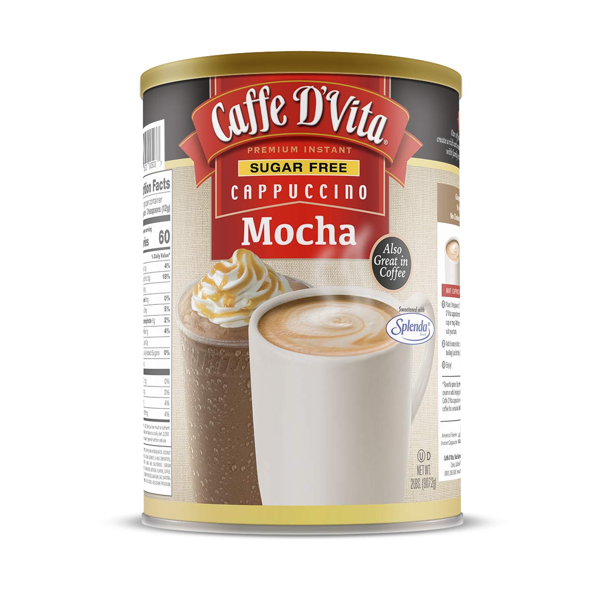 Caffe D’Vita Sugar Free Mocha Cappuccino 2 lb. (32 oz.) can