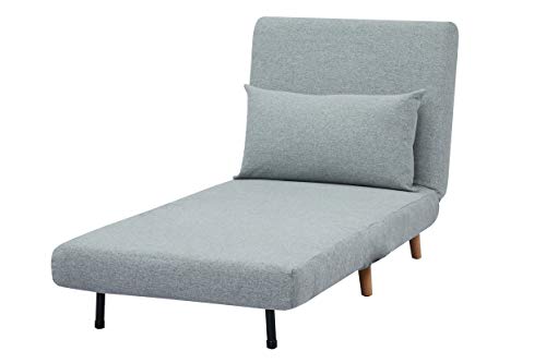 GIA Tri-Fold Light Gray Single Seat Convertible Futon with wooden effect leg/Sofa Bed with Romevoable pillow, Extra Thickness,Flexible position change and Space-Saving.
