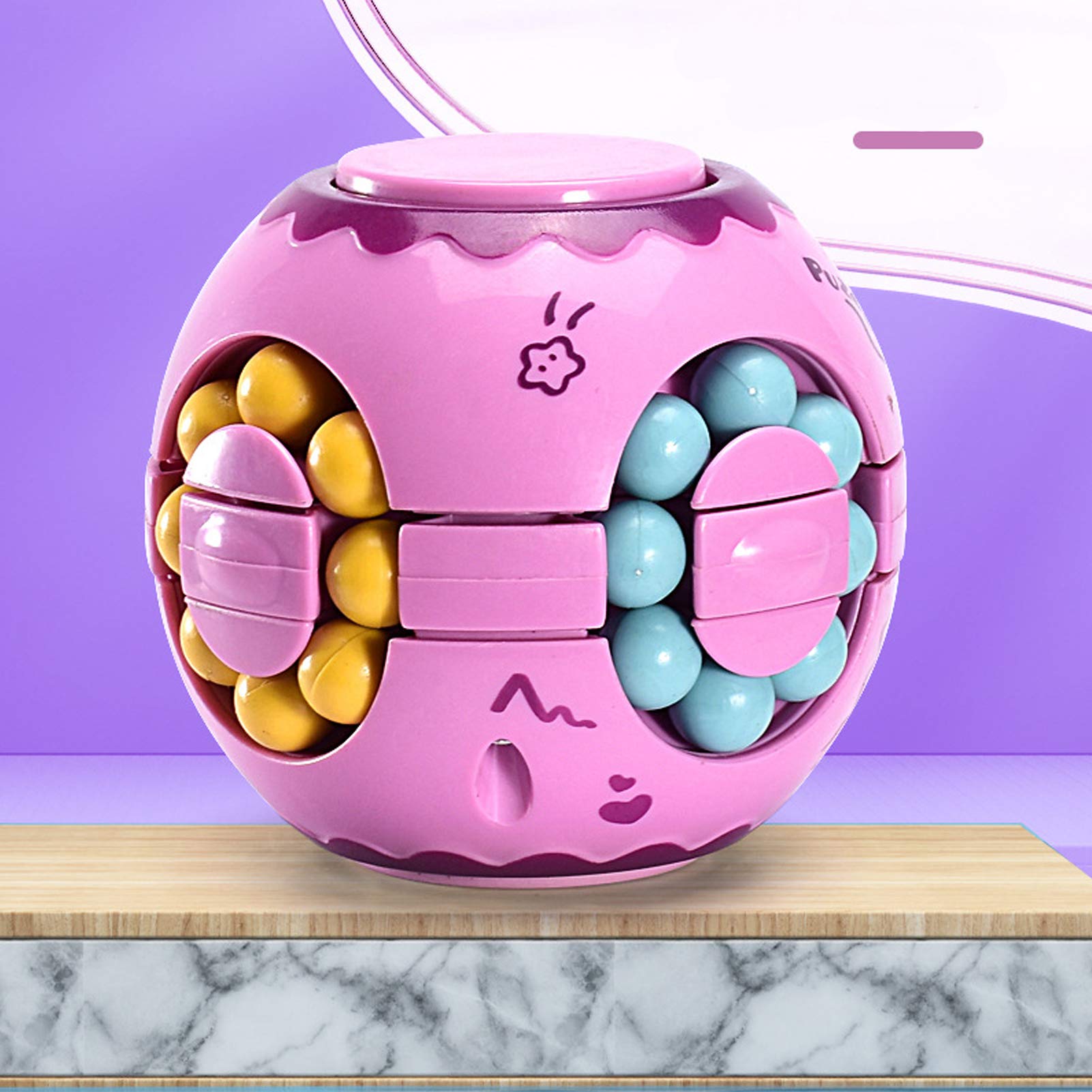 ODIKASO Rotating Magic Bean Cube Spinner Fidget Toy,Stress Relief Fidget Puzzles for Adults Kids,Anxiety Relief Learning & Education Toys,Puzzle Toys for Unisex-Children(Pink)