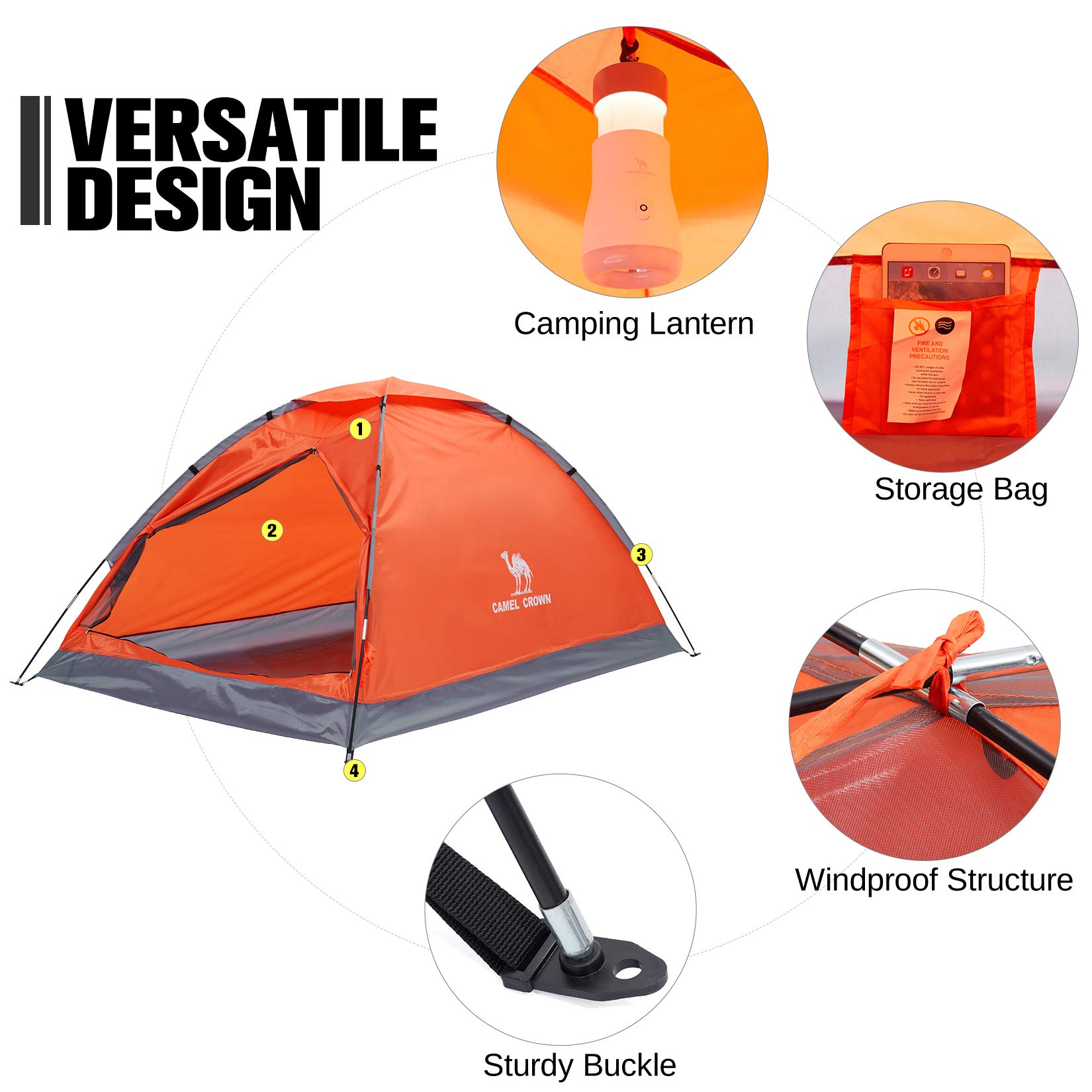 CAMEL CROWN 2 Person Camping Dome Tent, Waterproof, Lightweight Portable Backpacking Tent for Outdoor Camping/Hiking