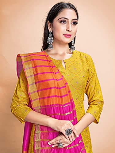 Indian Kurti With Pant & Dupatta For Womens |Rayon Printed Kurta Kurtis For Women Tunic Set Yellow