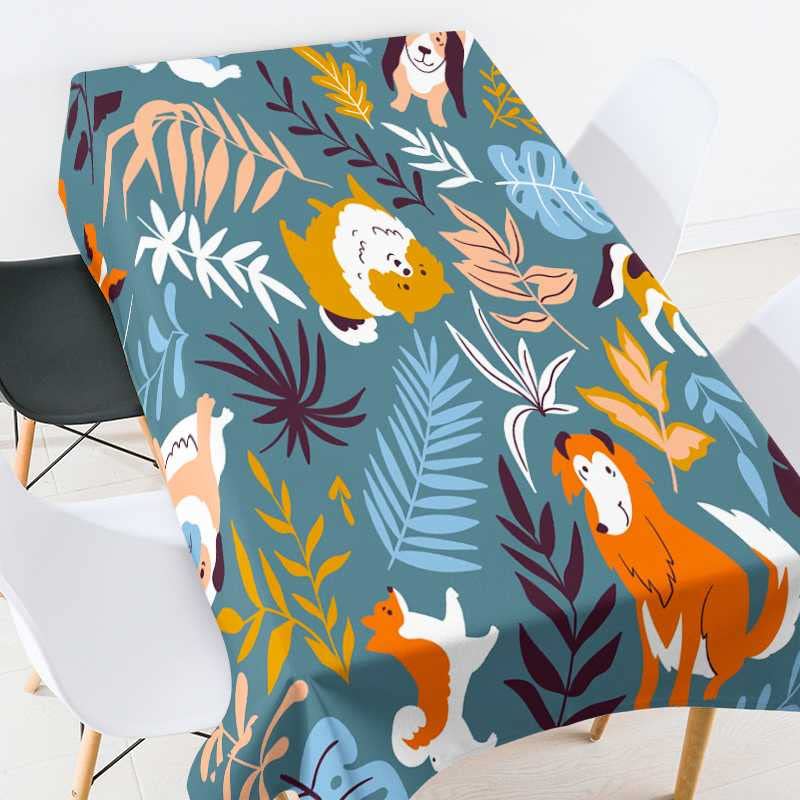 Cartoon Animal Floral Print Rectangle Tablecloth for Dining Table Party Decoration Waterproof Table Cover Table Mat A2 140x210cm