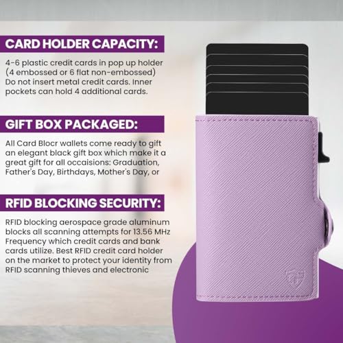 Card Blocr Womens Slim Wallet for Small Purses, Pop Up Wallet with Anti Theft RFID Blocking Credit Card Holder for Women in Soft Pink PU Saffiano Leather
