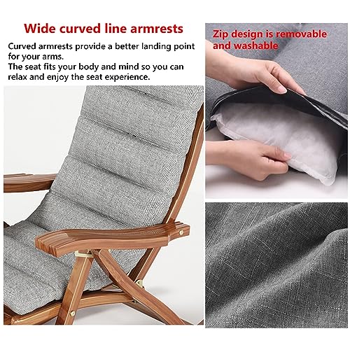 LEIYTFE Garden Bamboo Rocking Chair Folding Reclining Patio Chairs Adjustable Back Balcony Lounge Chair with Foot Massage,Upholstered Rocker Chair for Elderly (Color : Gray, Size : Log)