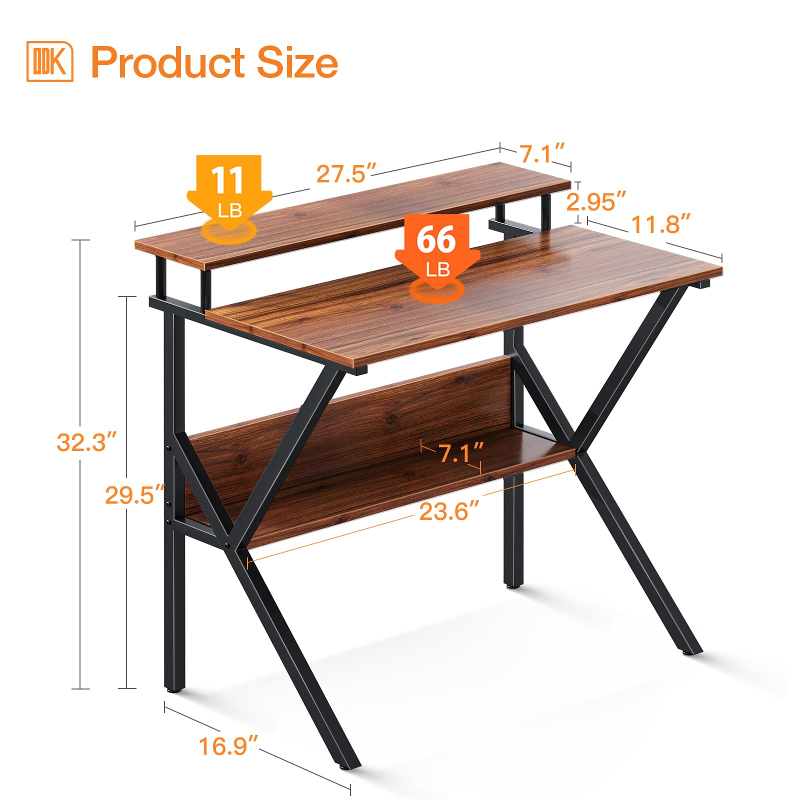 ODK Small Desk, 27.5 Inch Small Computer Desk for Small Spaces, Compact Desk with Storage, Tiny Desk Study Desk with Monitor Stand for Home Office, Espresso